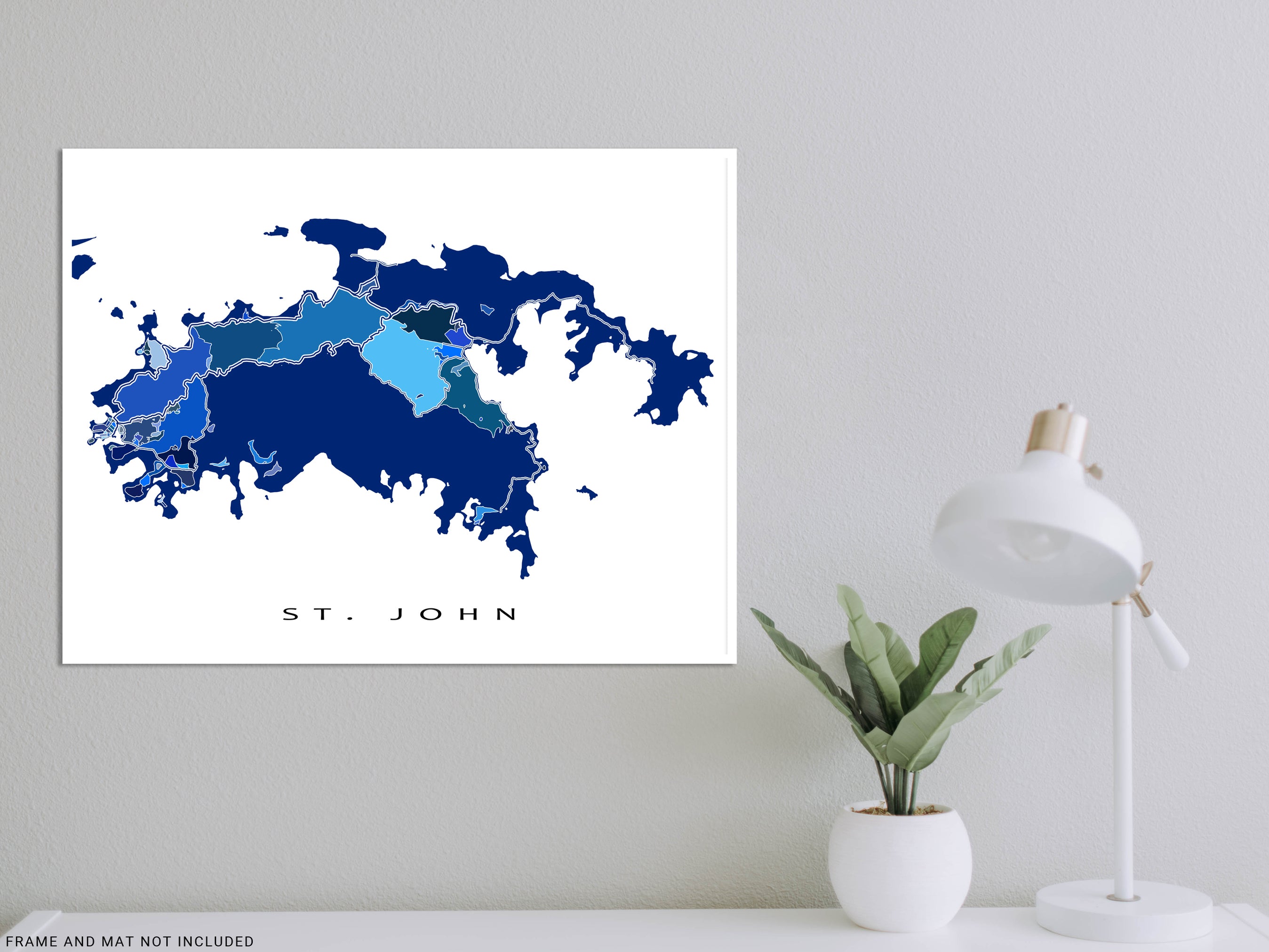St John Map Wall Art Print Poster, Geometric Blue St John USVI Road St ...