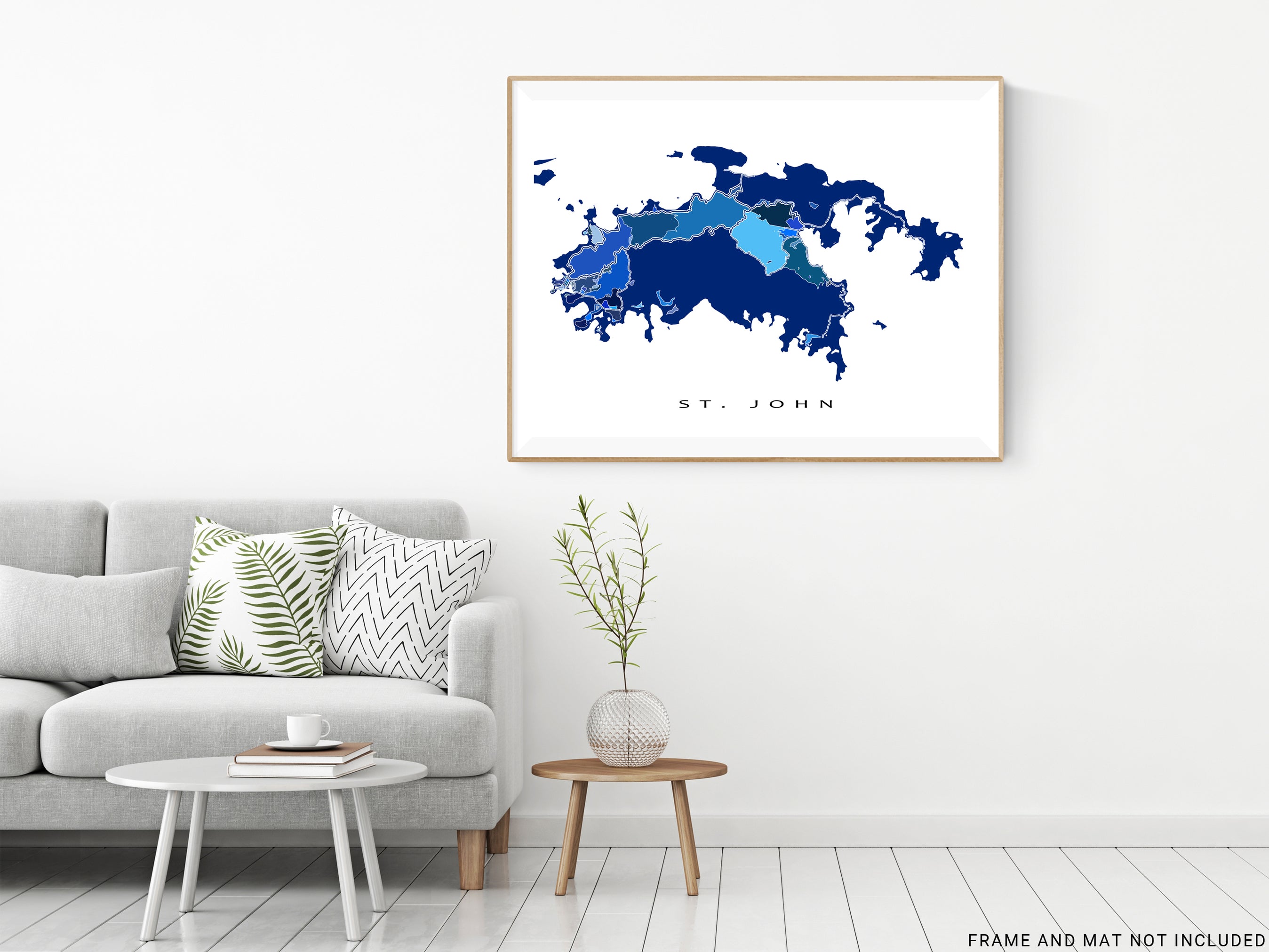 St John Map Wall Art Print Poster, Geometric Blue St John USVI Road St ...
