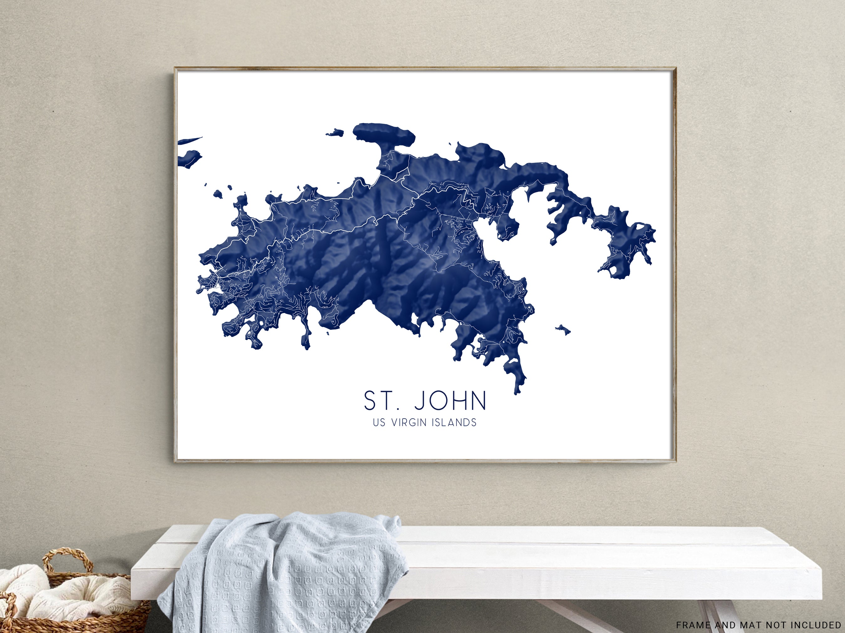 St John US Virgin Islands Map Wall Art Print Poster - Topographic USVI ...