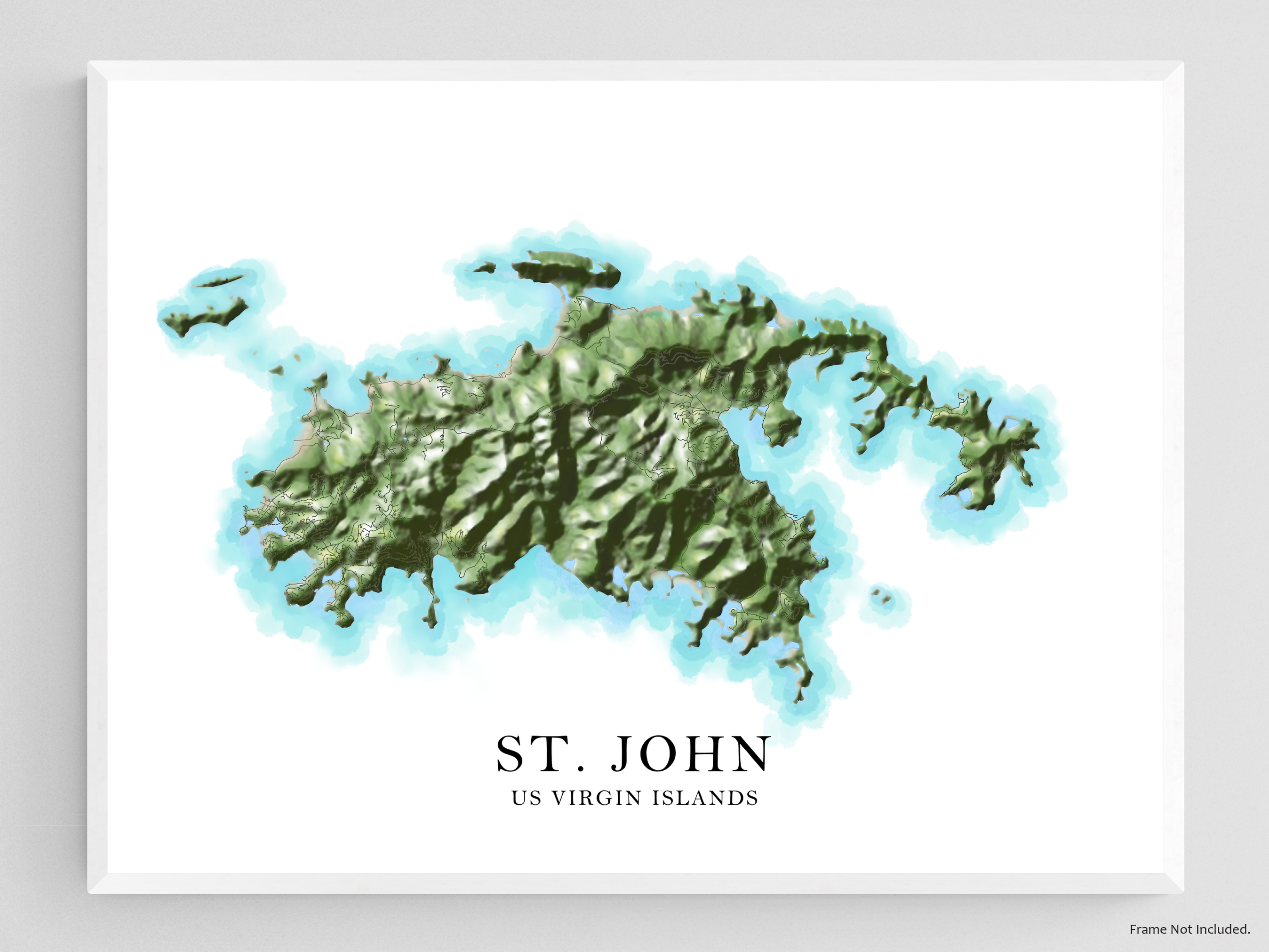 St John USVI Map Wall Art Print Poster, Watercolor Style Saint John US ...