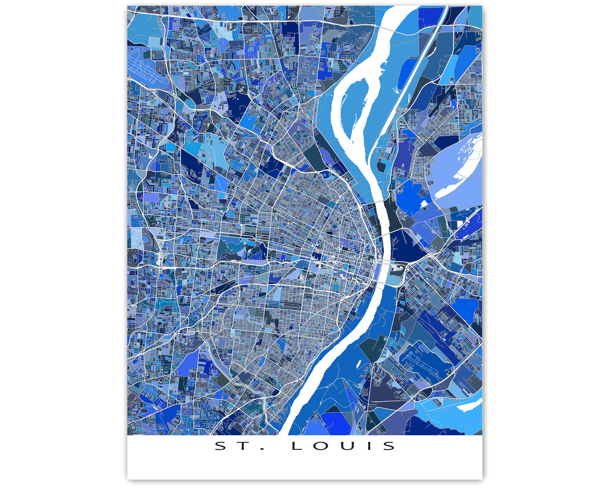 St. Louis Map Wall Art Print Poster, Blue Geometric Saint Louis Missou ...