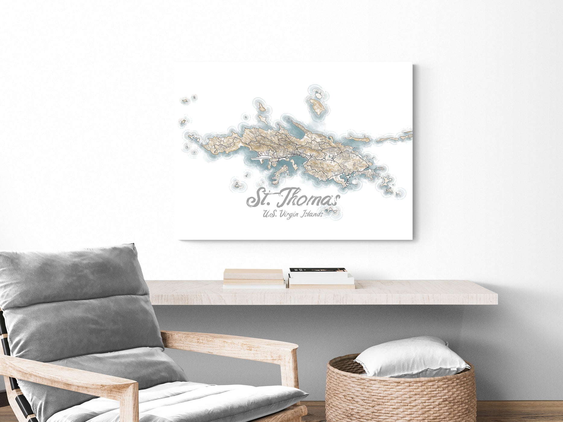 St Thomas USVI Contour Map Print Poster, US Virgin Islands Caribbean W ...