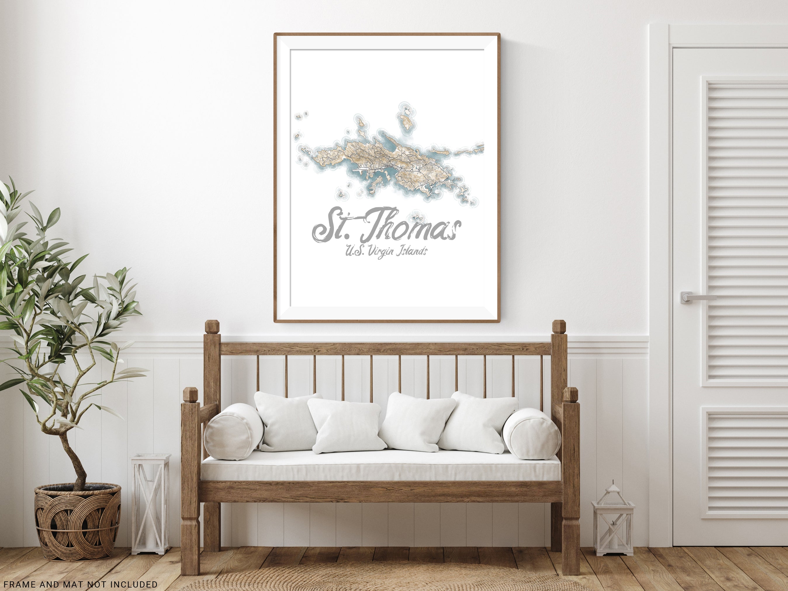 St Thomas USVI Contour Map Print Poster, US Virgin Islands Caribbean W ...
