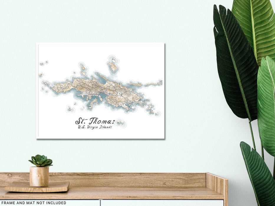 St Thomas USVI Contour Map Print Poster, US Virgin Islands Caribbean W ...