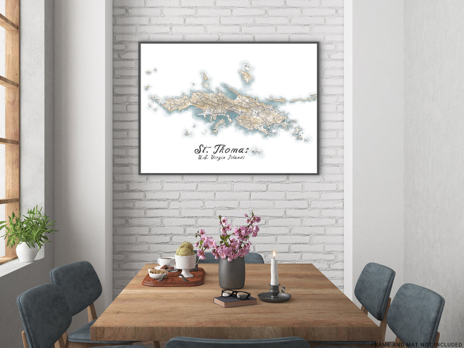 St Thomas USVI Contour Map Print Poster, US Virgin Islands Caribbean W ...
