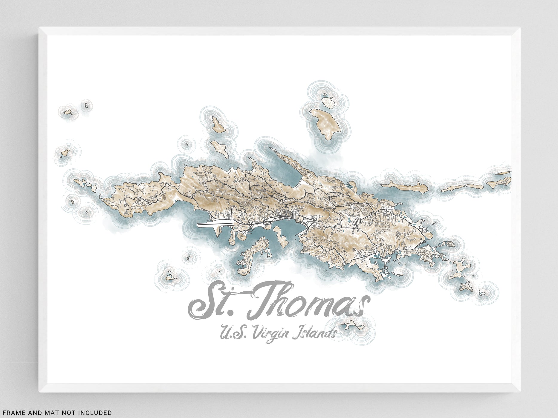 St Thomas USVI Contour Map Print Poster, US Virgin Islands Caribbean W ...