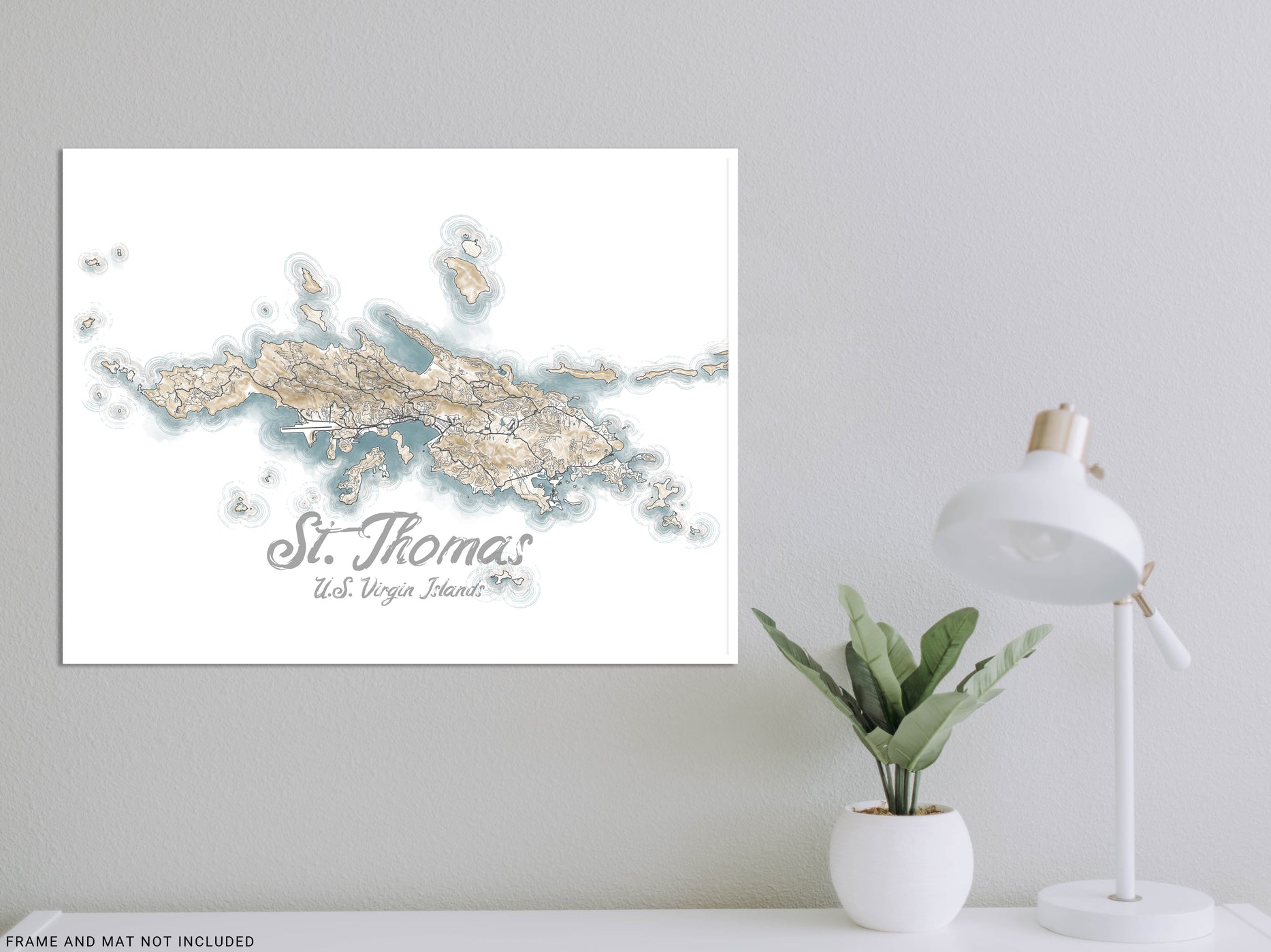 St Thomas USVI Contour Map Print Poster, US Virgin Islands Caribbean W ...