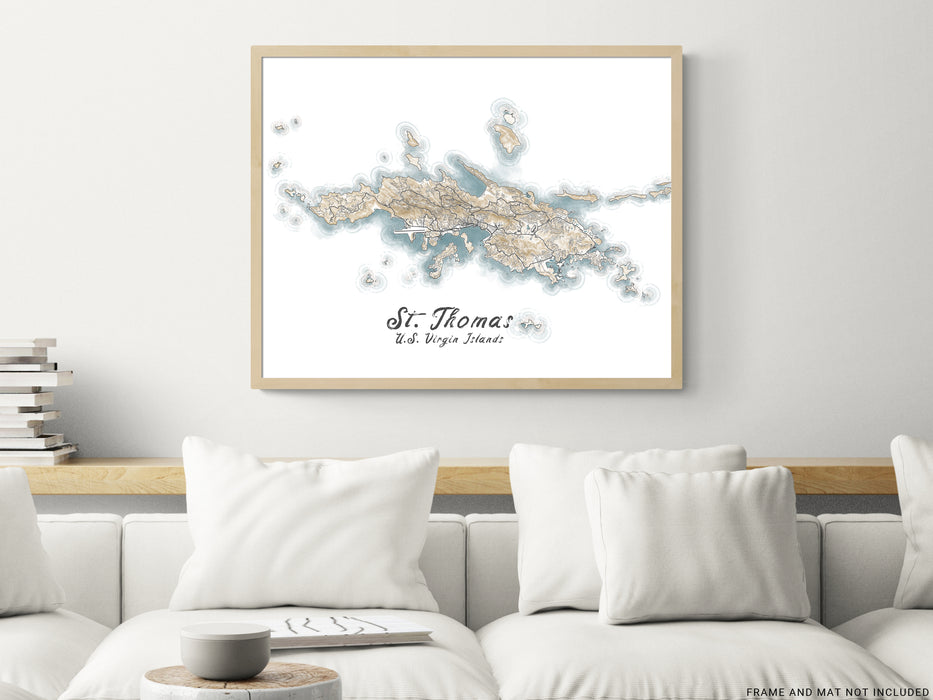 St Thomas USVI Contour Map Print Poster, US Virgin Islands Caribbean W ...