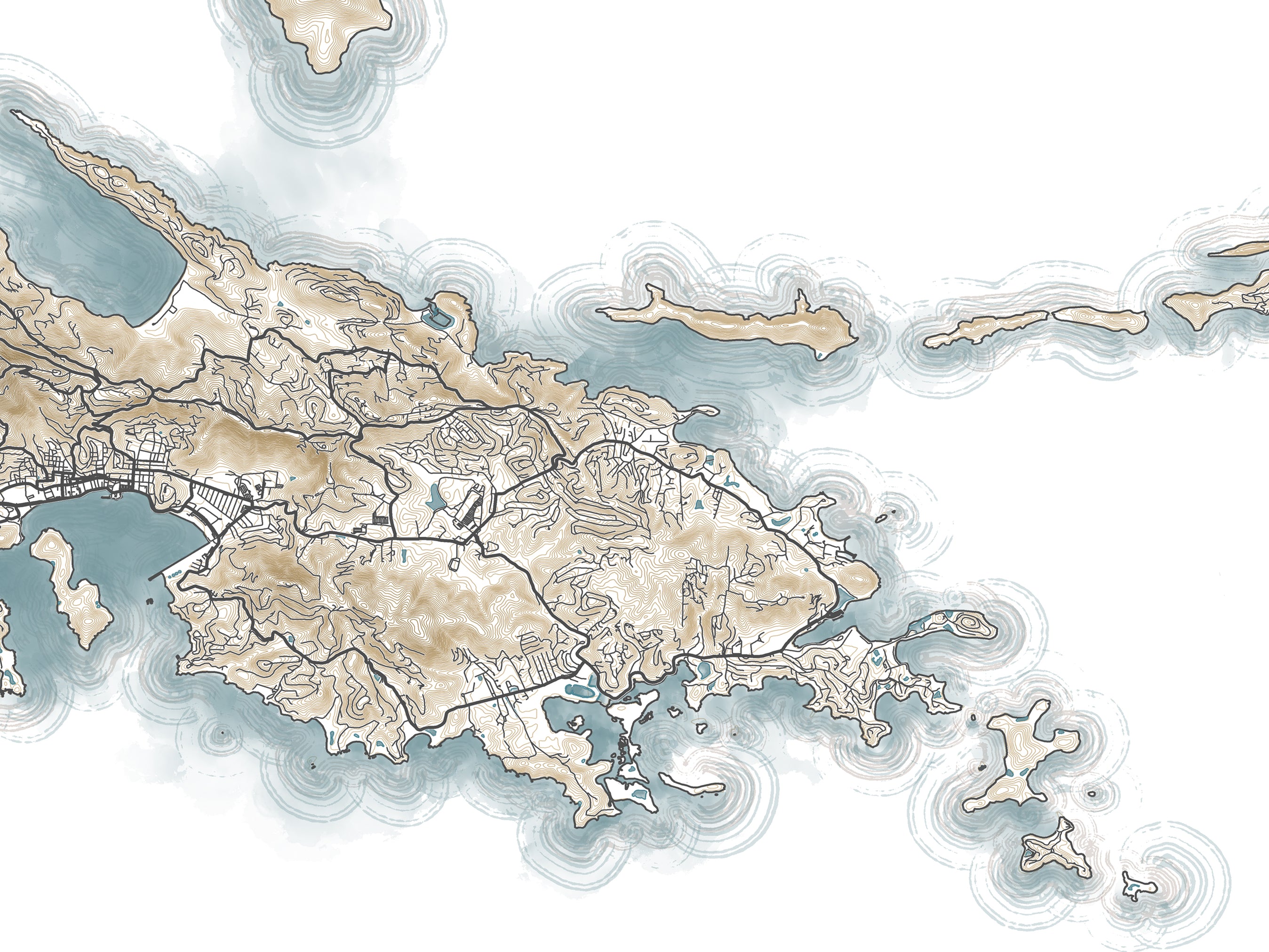 St Thomas USVI Contour Map Print Poster, US Virgin Islands Caribbean W ...