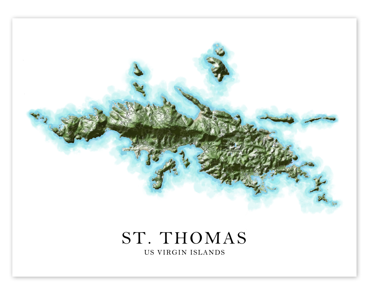 St Thomas USVI Map Wall Art Print Poster, Watercolor Style Saint Thoma ...