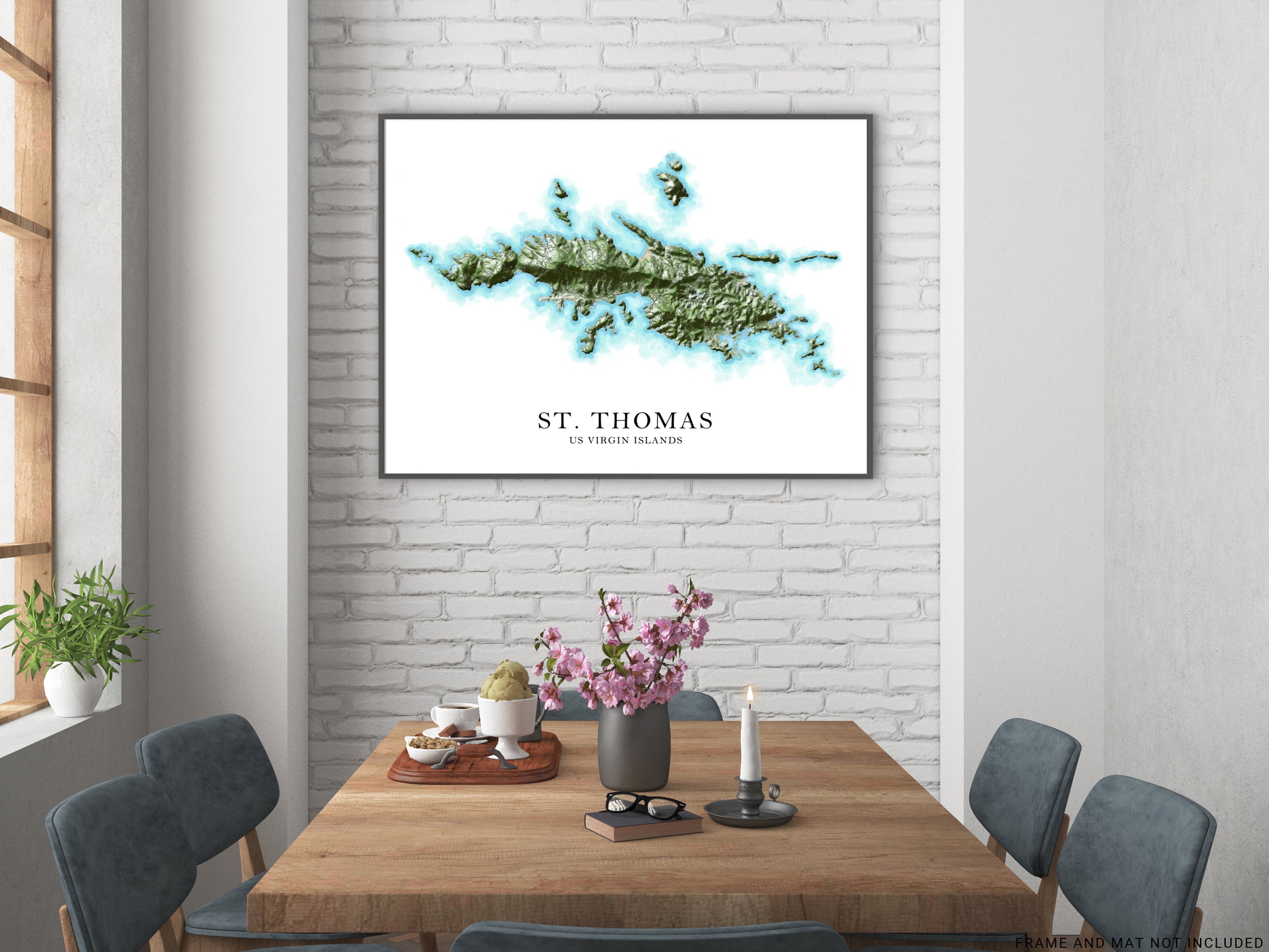 St Thomas USVI Map Wall Art Print Poster, Watercolor Style Saint Thoma ...