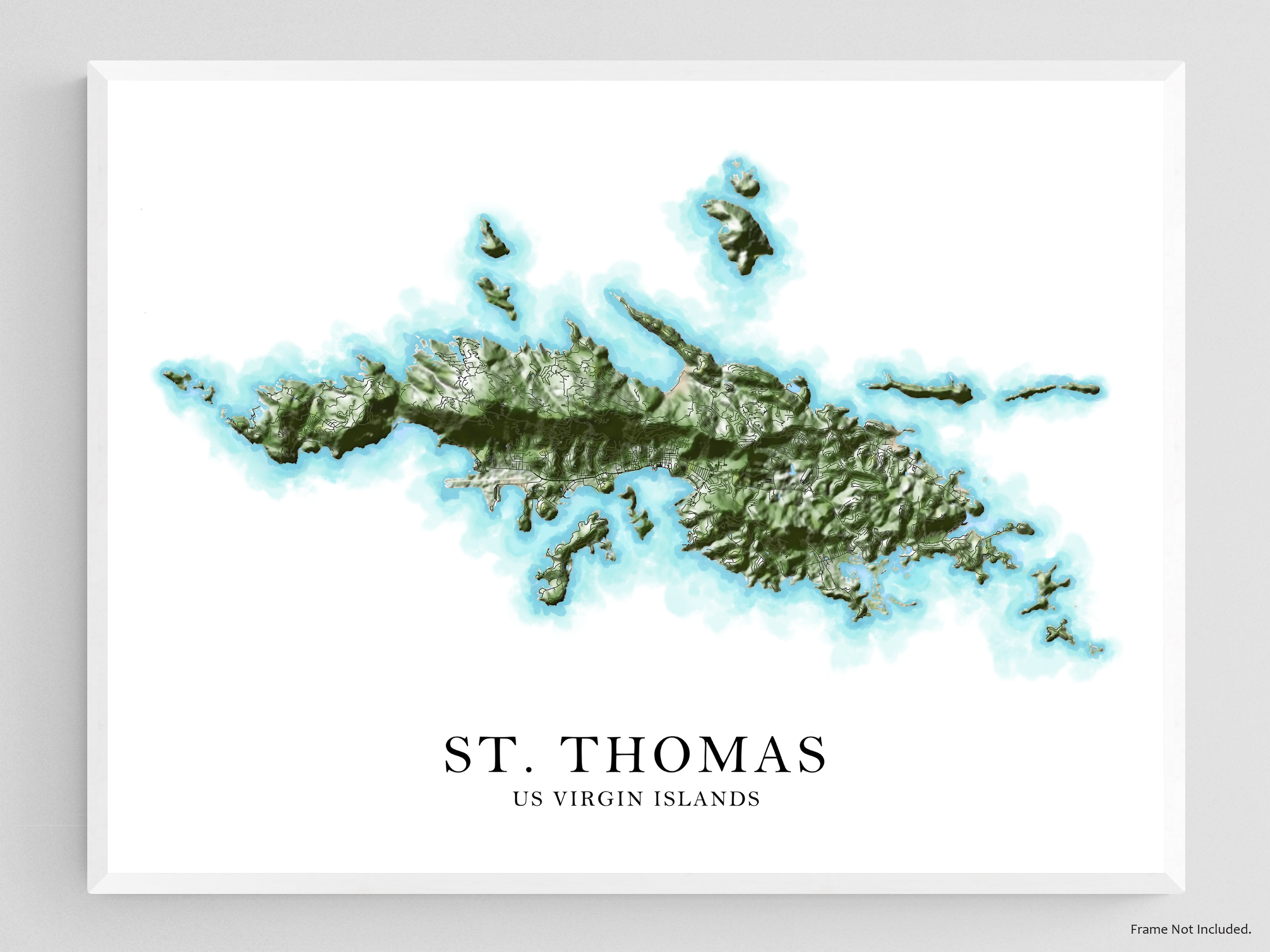 St Thomas USVI Map Wall Art Print Poster, Watercolor Style Saint Thoma ...