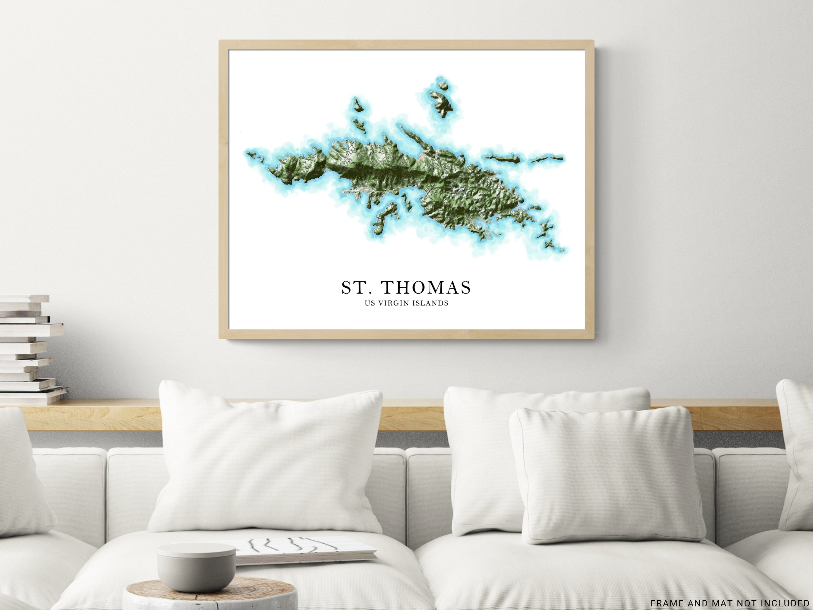 St Thomas USVI Map Wall Art Print Poster, Watercolor Style Saint Thoma ...