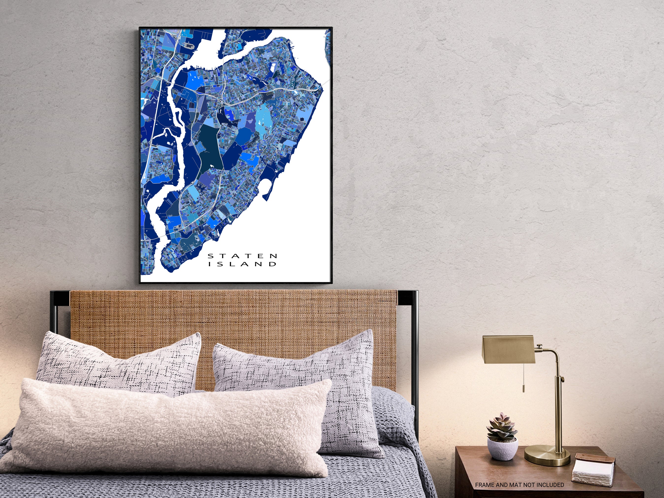 Staten Island New York City Map Wall Art Print Poster, Blue Geometric ...