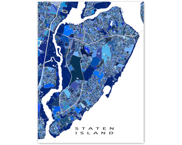 Staten Island New York City Map Wall Art Print Poster, Blue Geometric ...