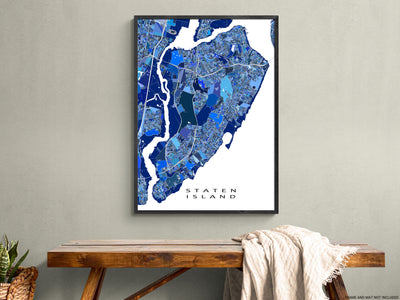 Staten Island New York City Map Wall Art Print Poster, Blue Geometric ...