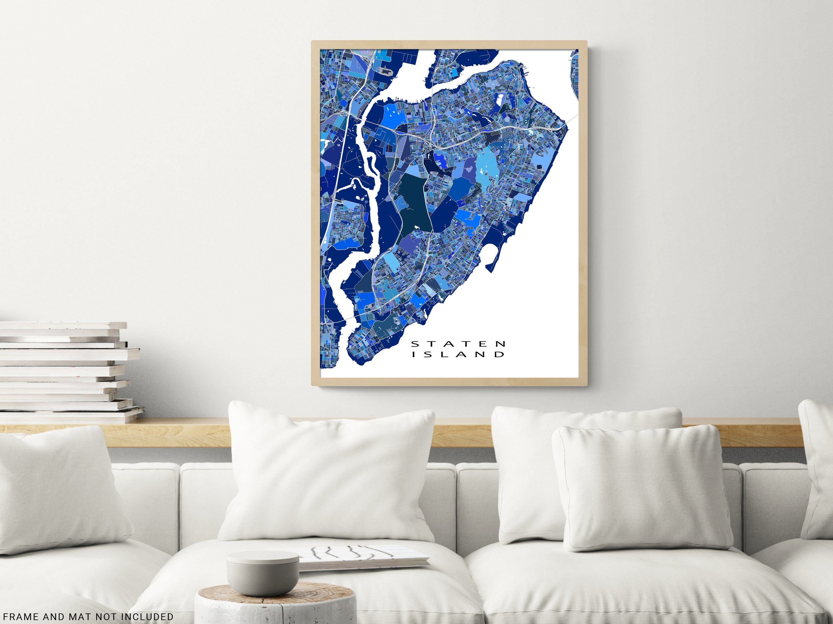 Staten Island New York City Map Wall Art Print Poster, Blue Geometric ...