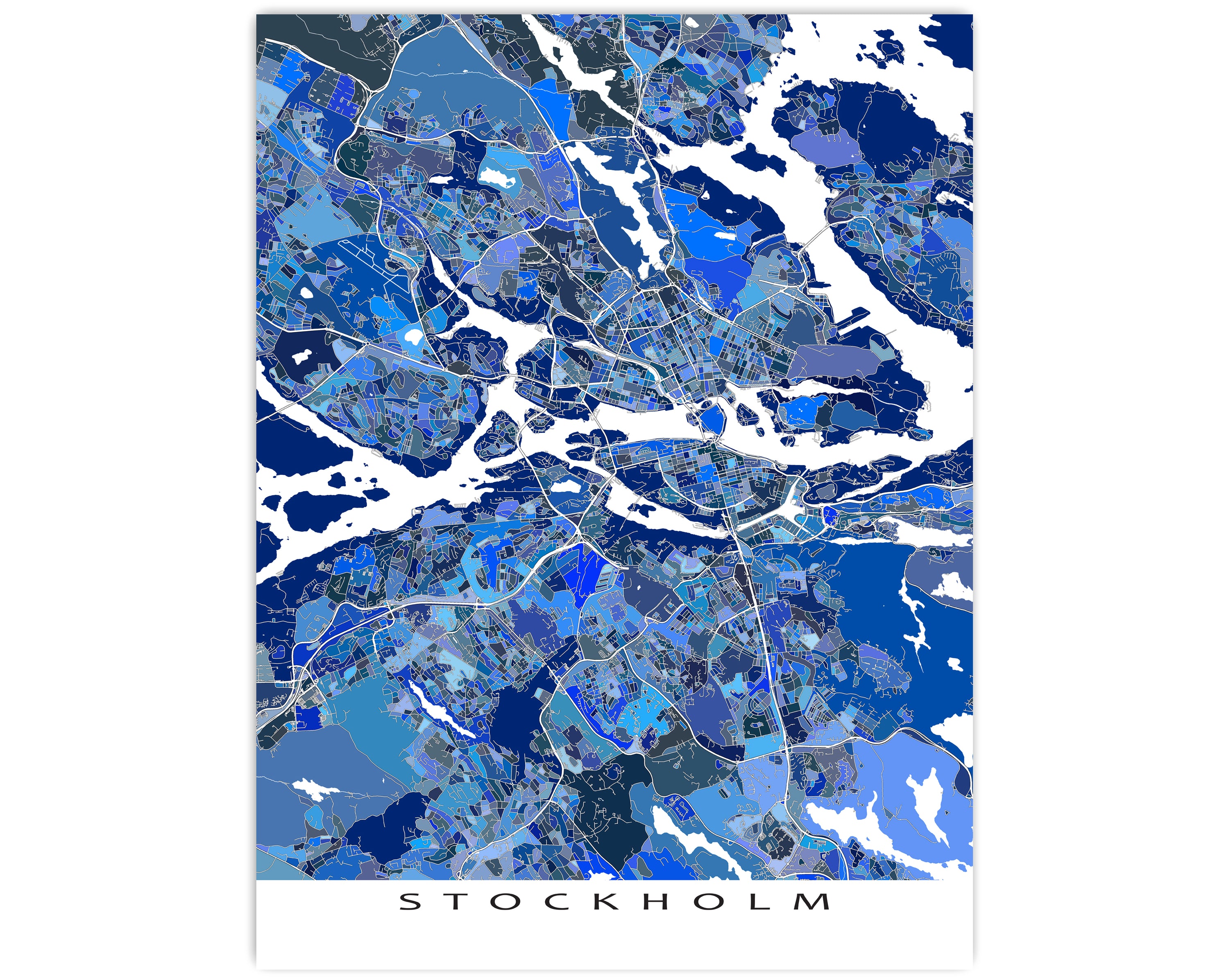 Stockholm Sweden City Street Map Wall Art Print Poster with Blue Geome ...