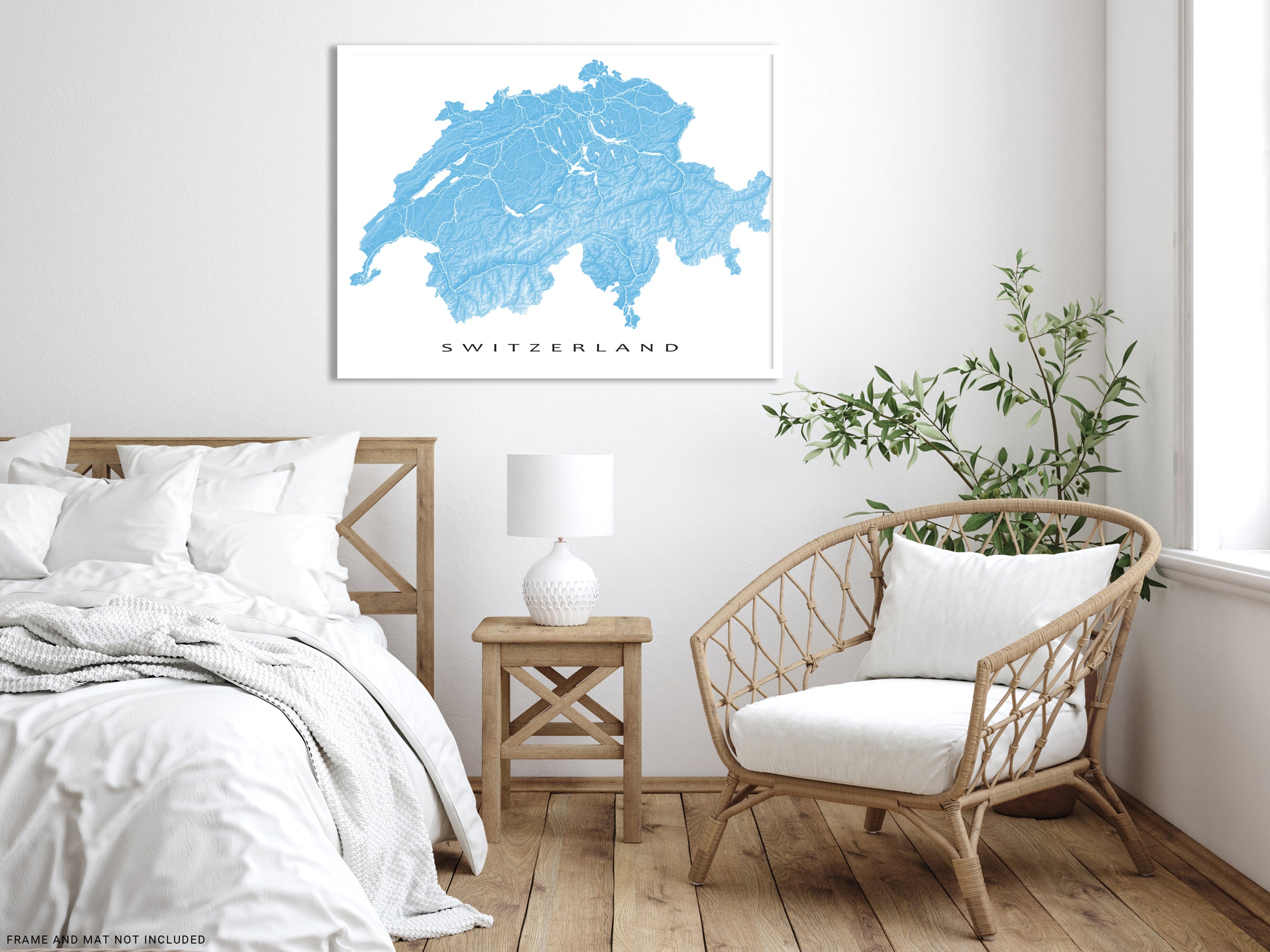 Switzerland Map Wall Art Print Poster, Topographic Swiss Country Road ...