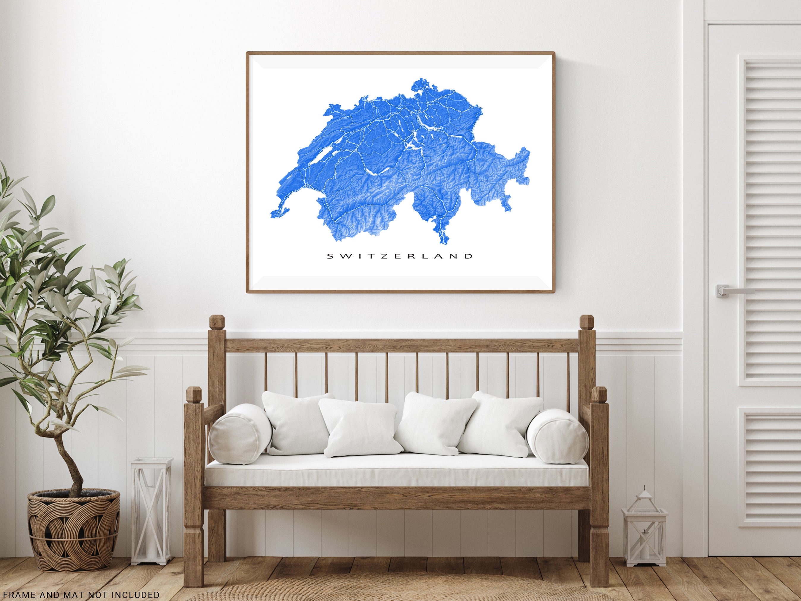 Switzerland Map Wall Art Print Poster, Topographic Swiss Country Road ...