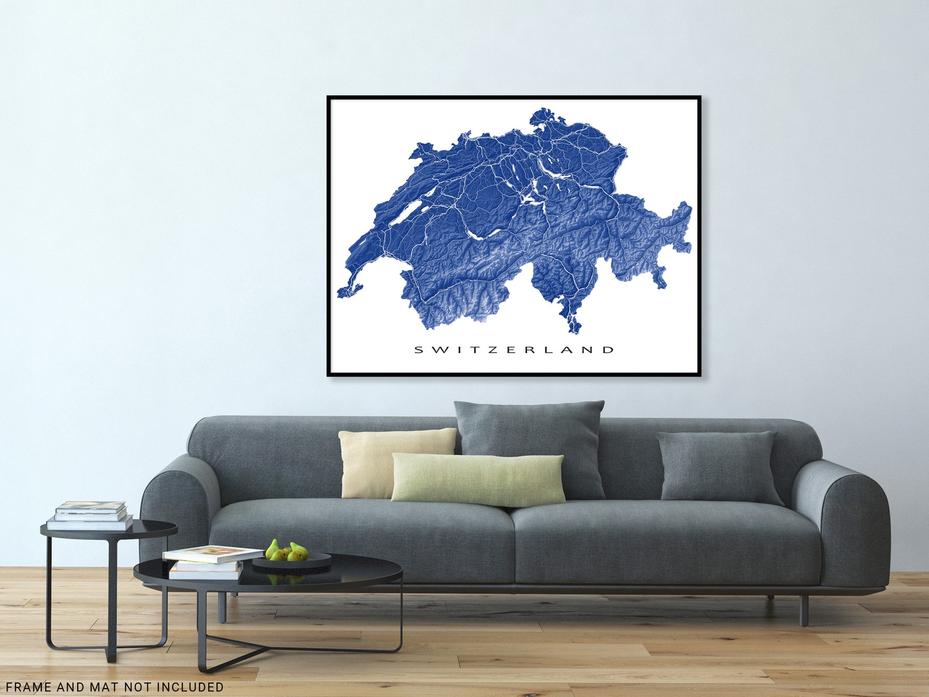 Switzerland Map Wall Art Print Poster, Topographic Swiss Country Road ...