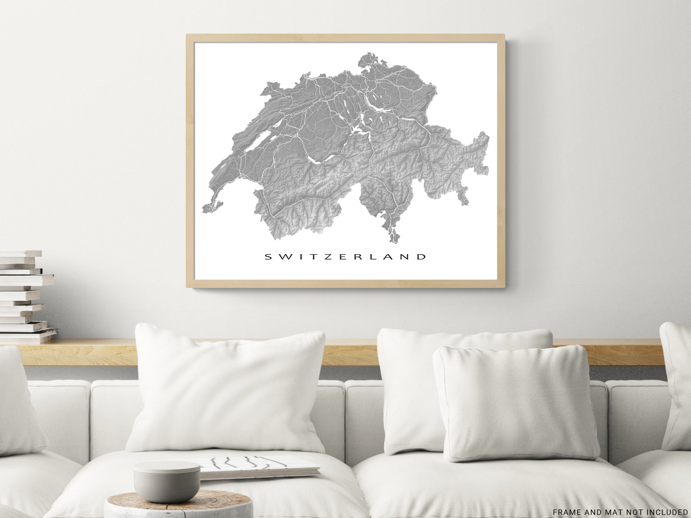 Switzerland Map Wall Art Print Poster, Topographic Swiss Country Road ...