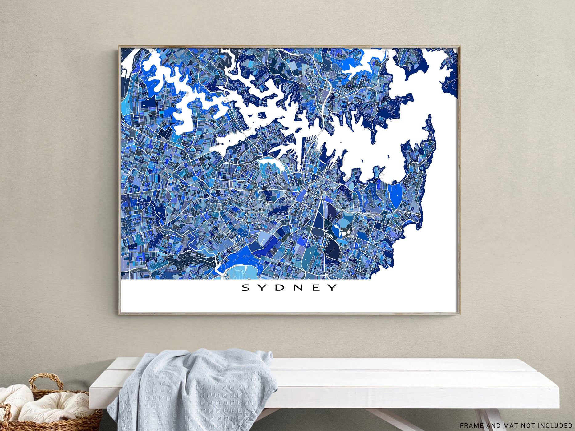 Sydney Australia City Street Map Print Poster, Blue Geometric Map of S ...