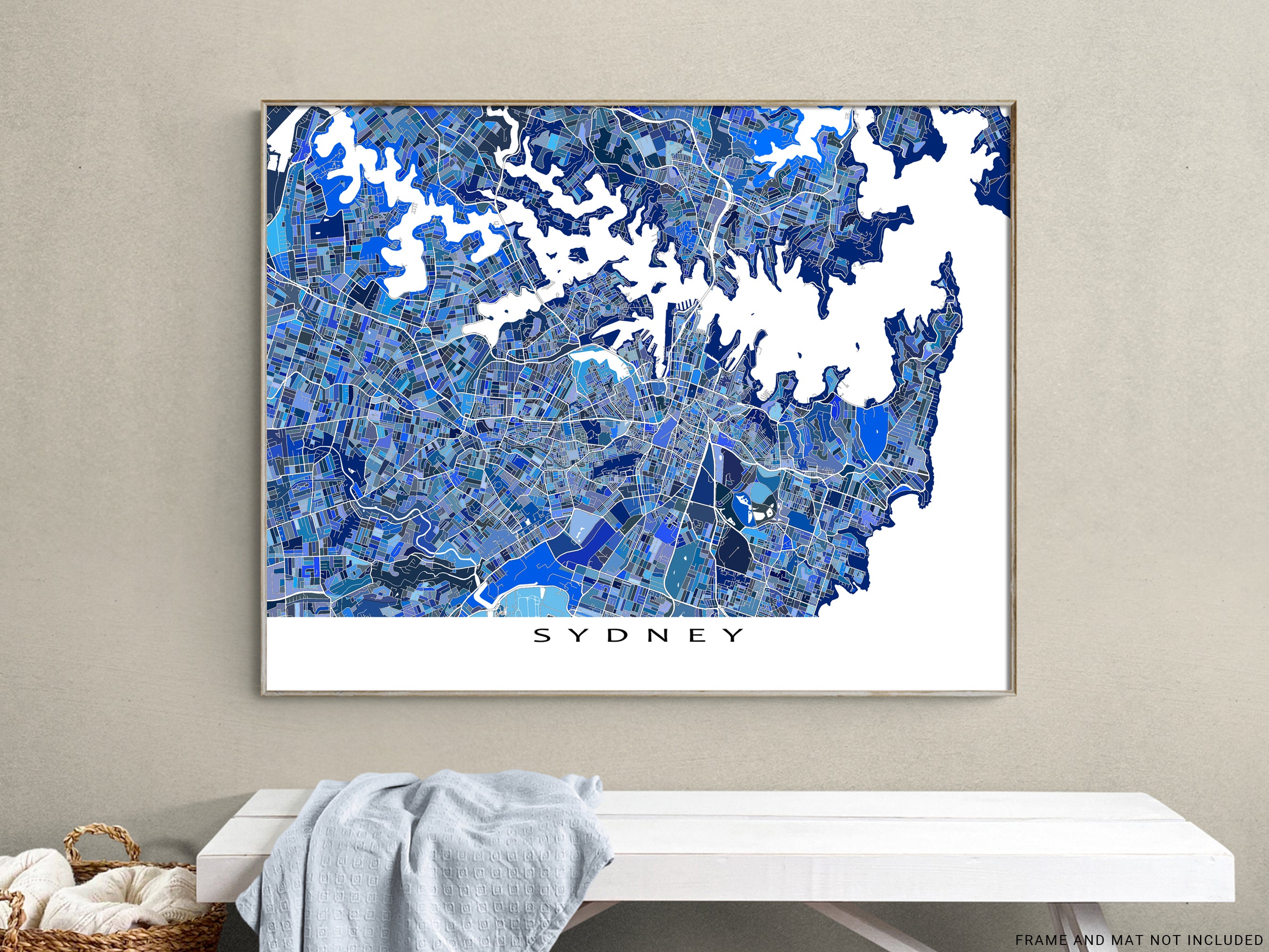 Sydney Australia City Street Map Print Poster, Blue Geometric Map of S ...