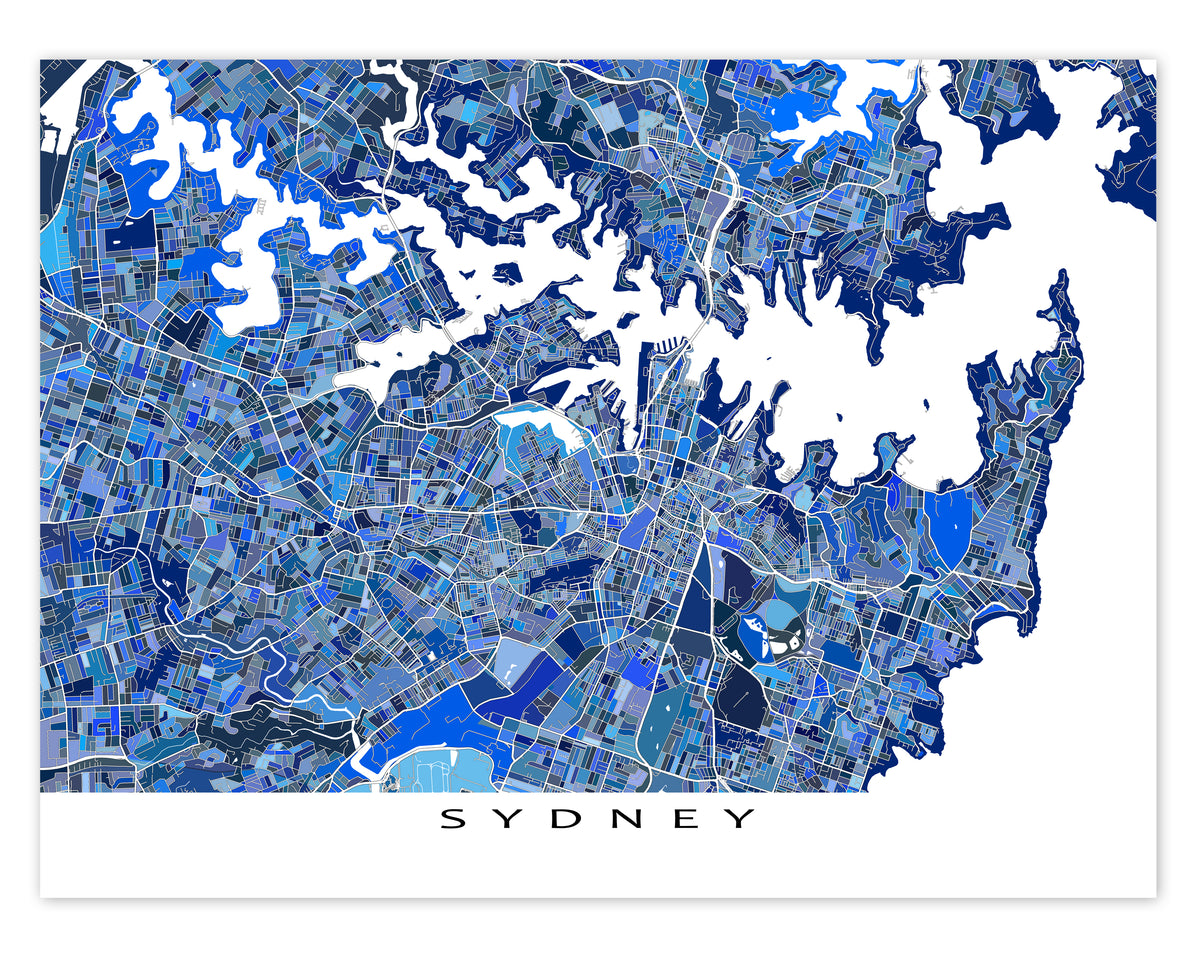 Sydney Australia City Street Map Print Poster, Blue Geometric Map of S ...