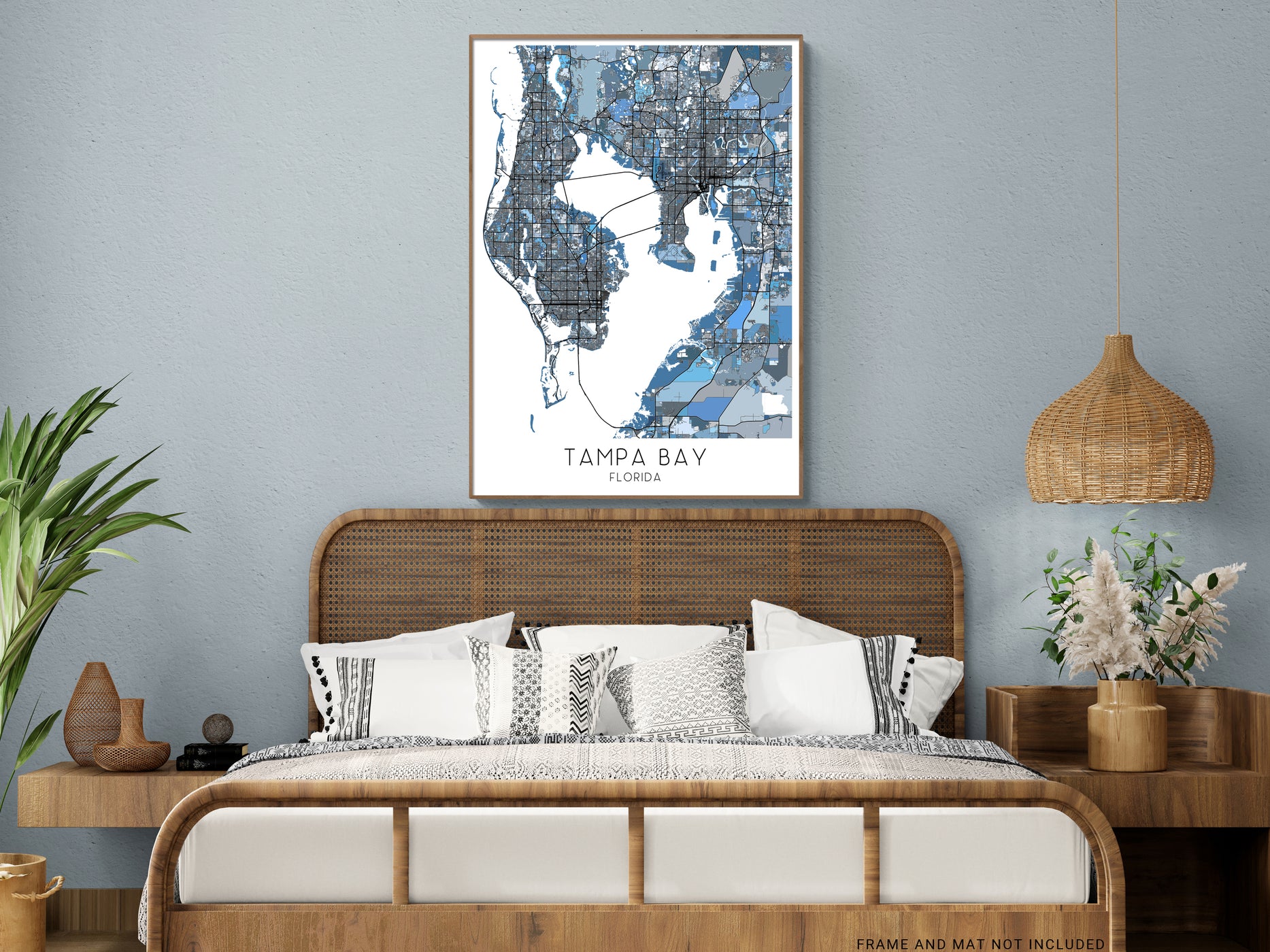 Tampa Bay Map Print Poster - Tampa Bay Wall Art Prints, Denim Blue Geo ...