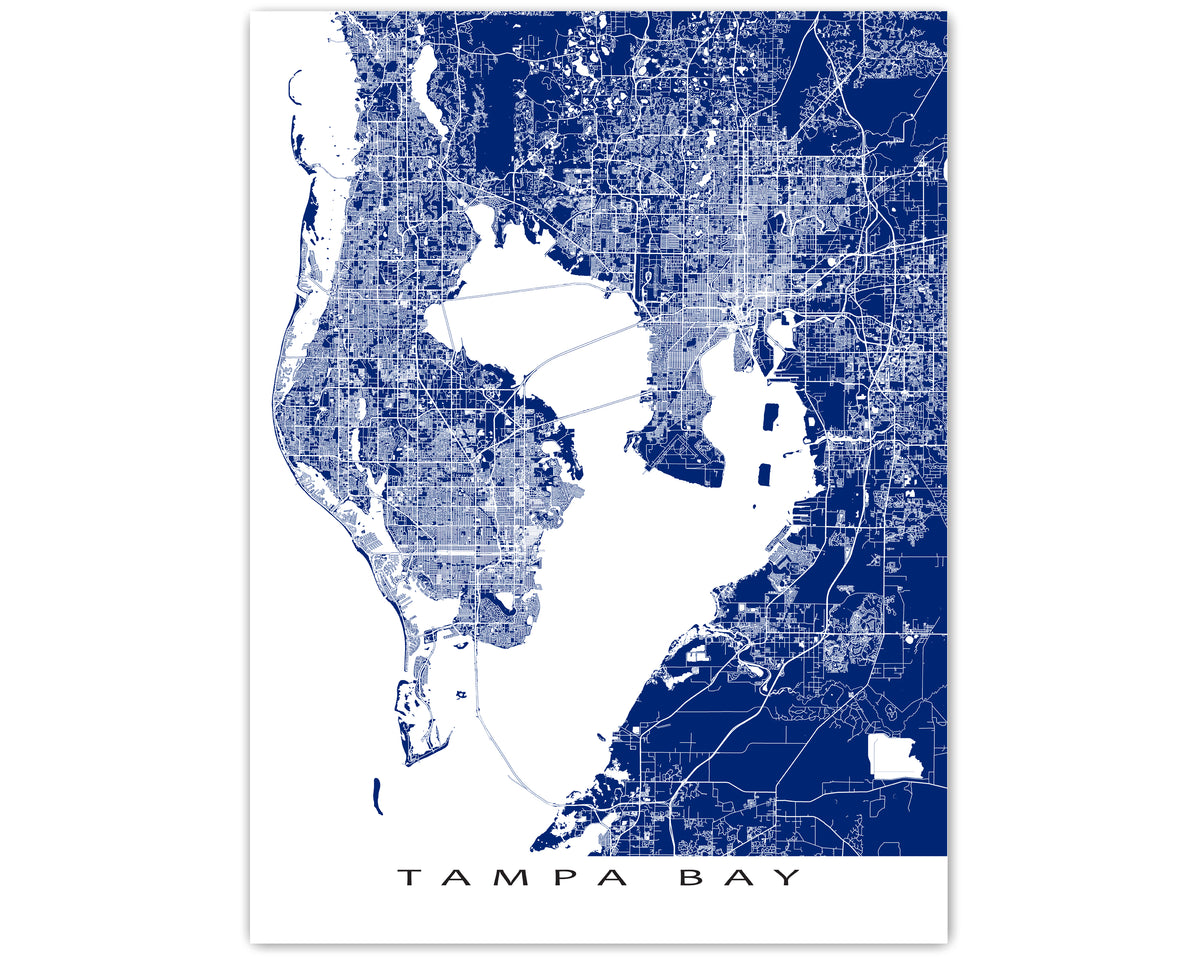 Tampa Bay Wall Art Map Print Poster, Florida City Poster Maps, USA, Cl ...