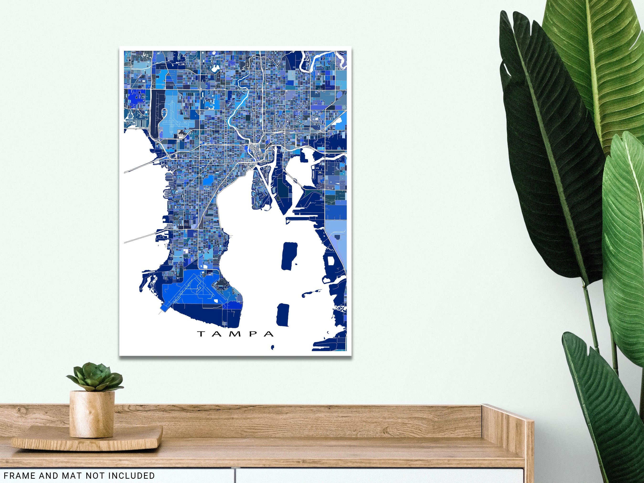 Tampa Florida City Street Wall Art Map Print Poster, Blue Geometric Ta ...
