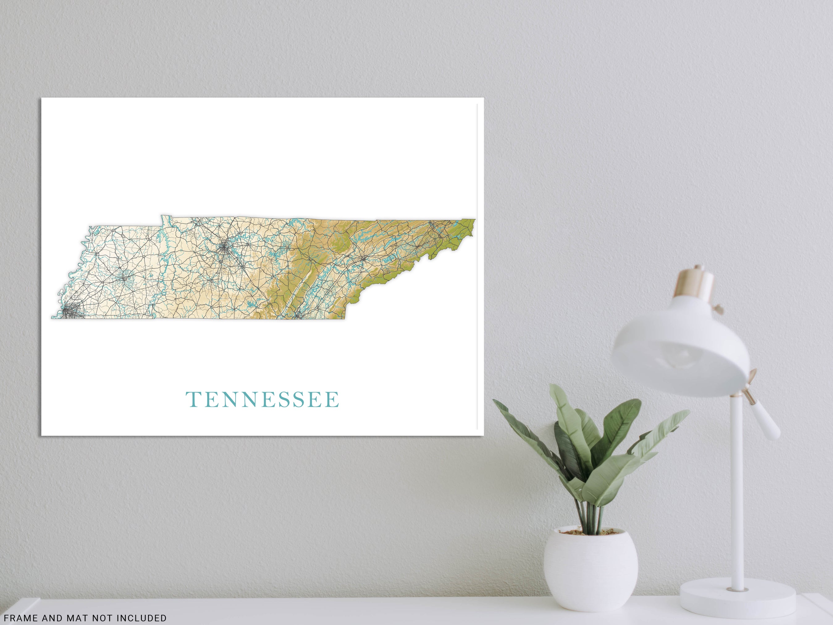 Tennessee State Map Print Poster, Topographic Landscape Art TN Road Ma ...