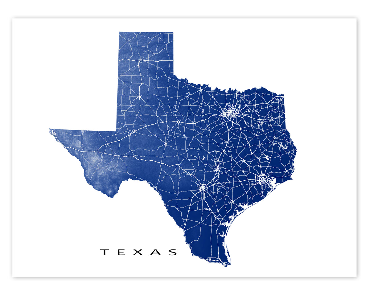 Texas Map Print Poster, TX Wall Art State Road Maps for Home Decor, Au ...
