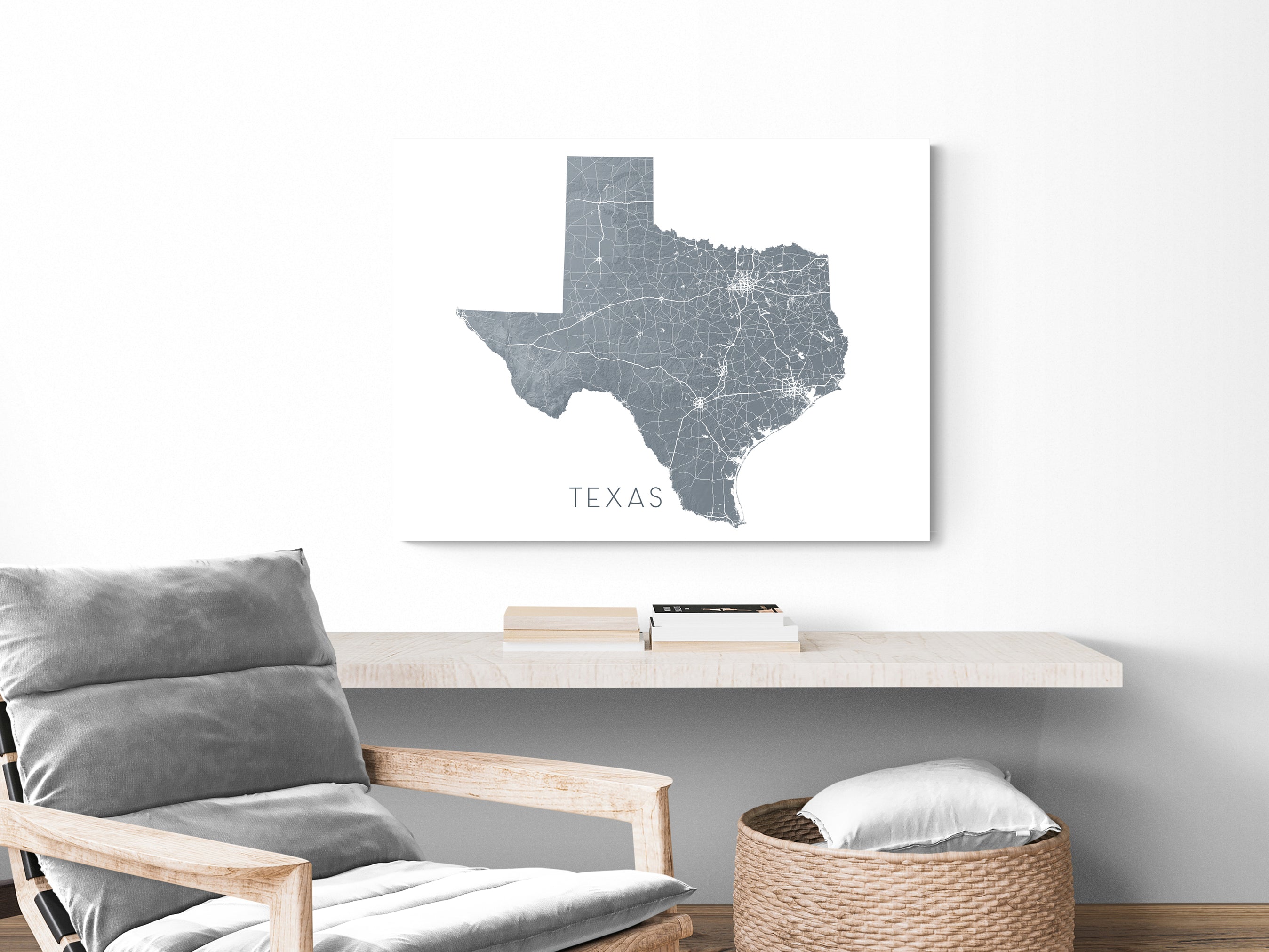 Texas Map Print - Topographic Map of Texas State Wall Art Poster, Texa ...