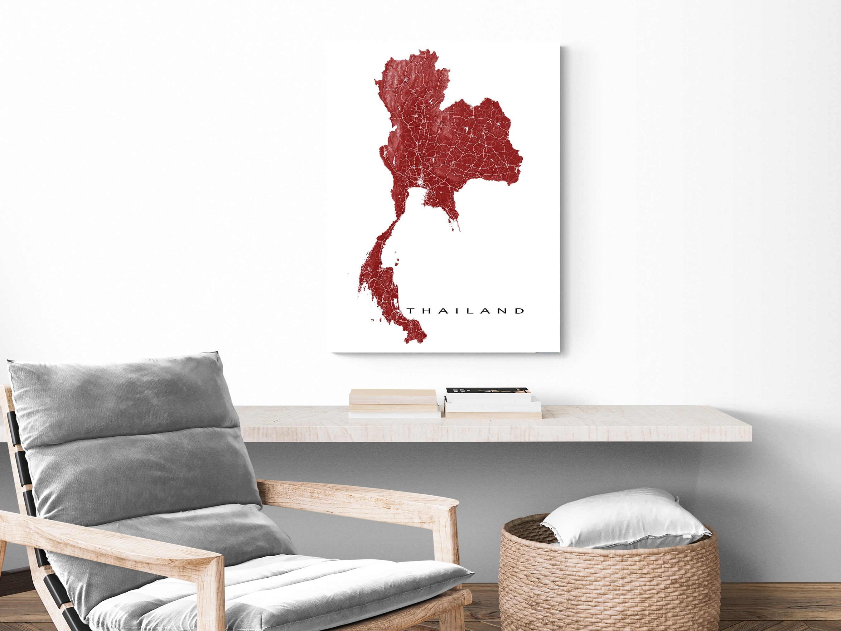 Thailand Map Wall Art Print Poster, Topographic Thailand Country Road ...
