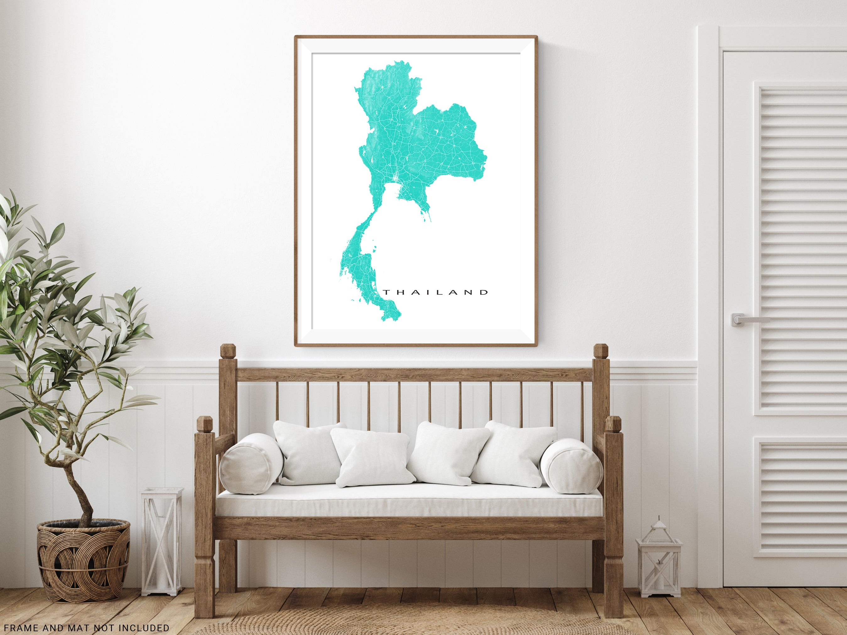 Thailand Map Wall Art Print Poster, Topographic Thailand Country Road ...