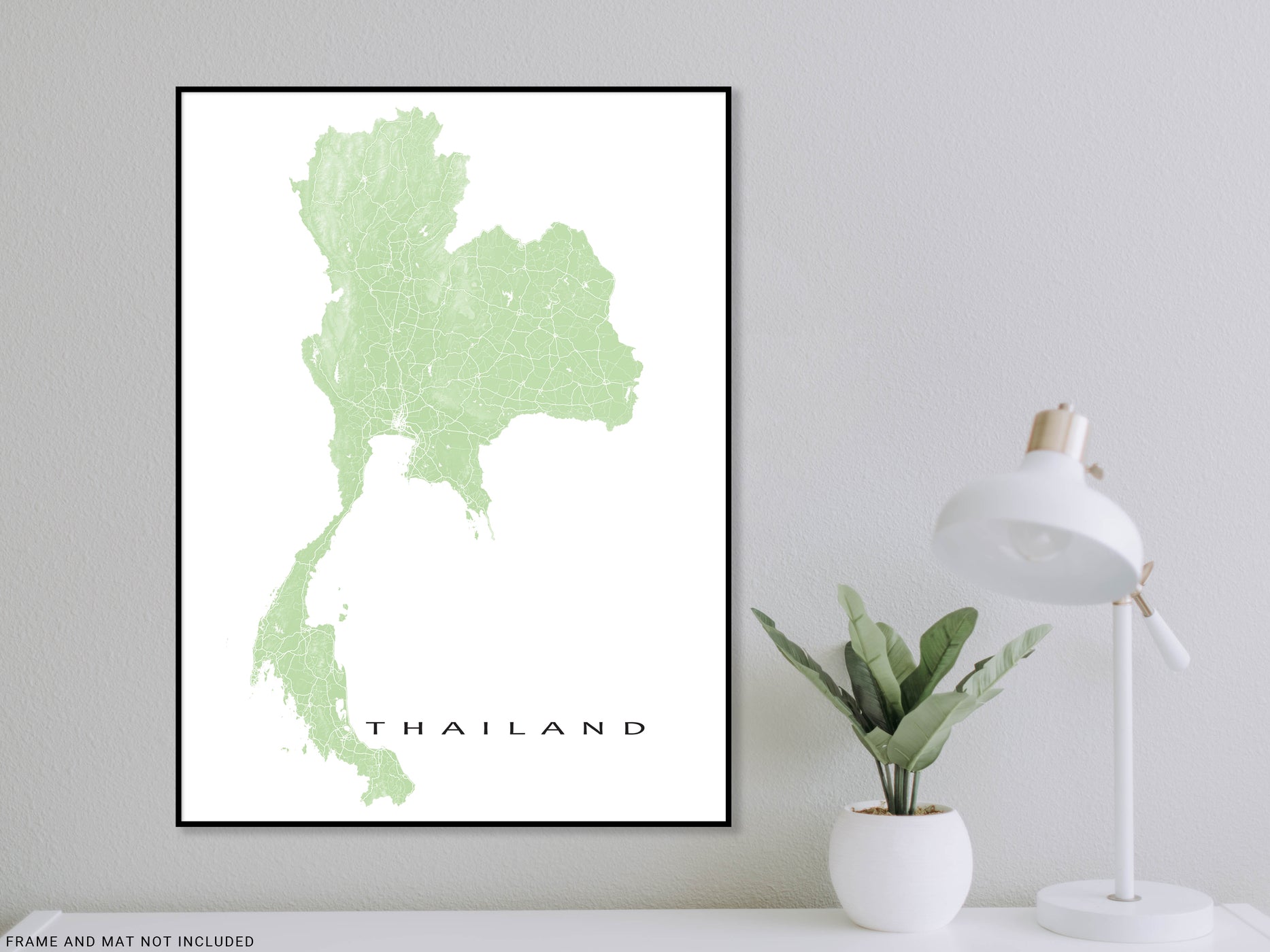 Thailand Map Wall Art Print Poster, Topographic Thailand Country Road ...