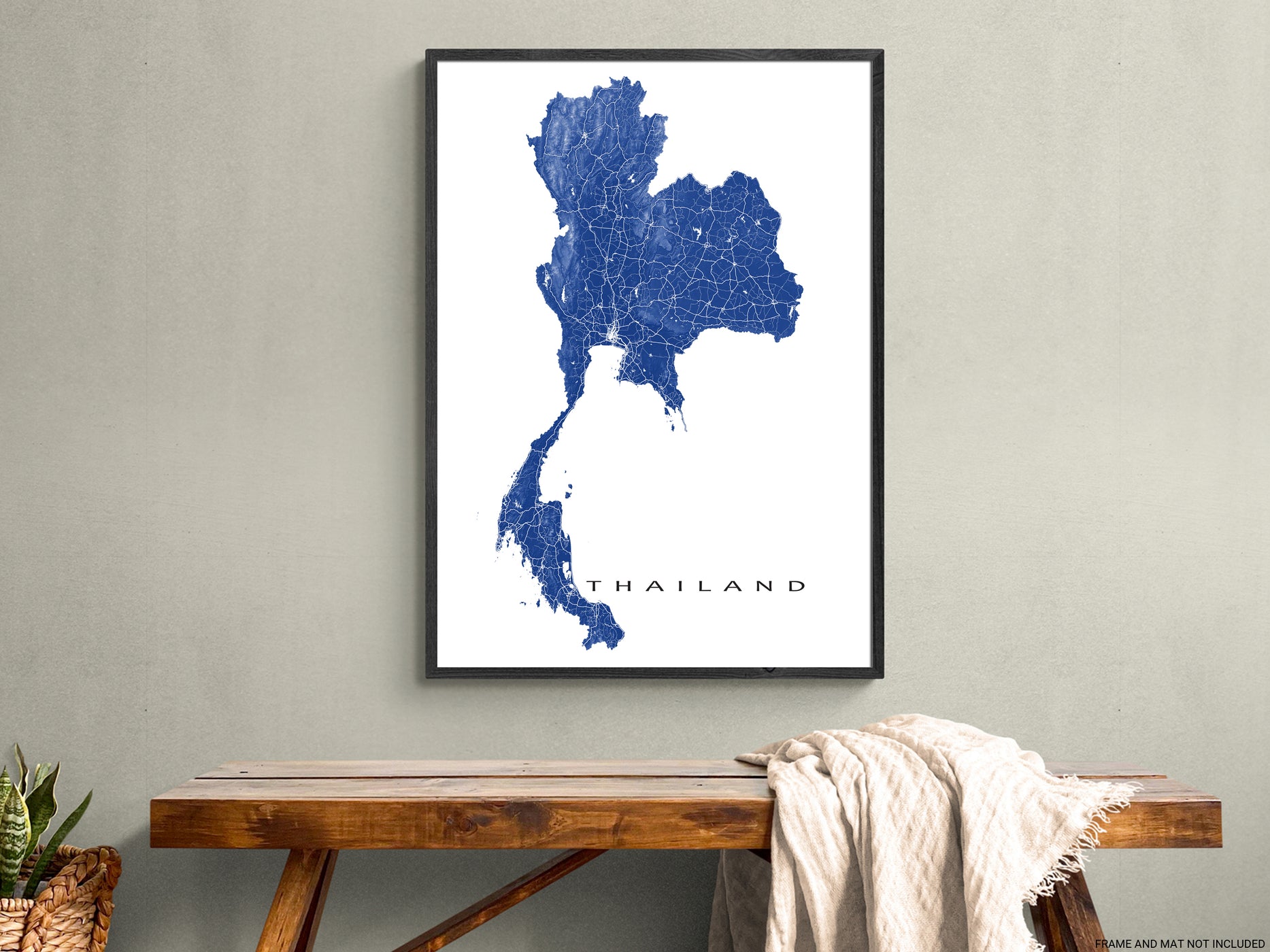 Thailand Map Wall Art Print Poster, Topographic Thailand Country Road ...