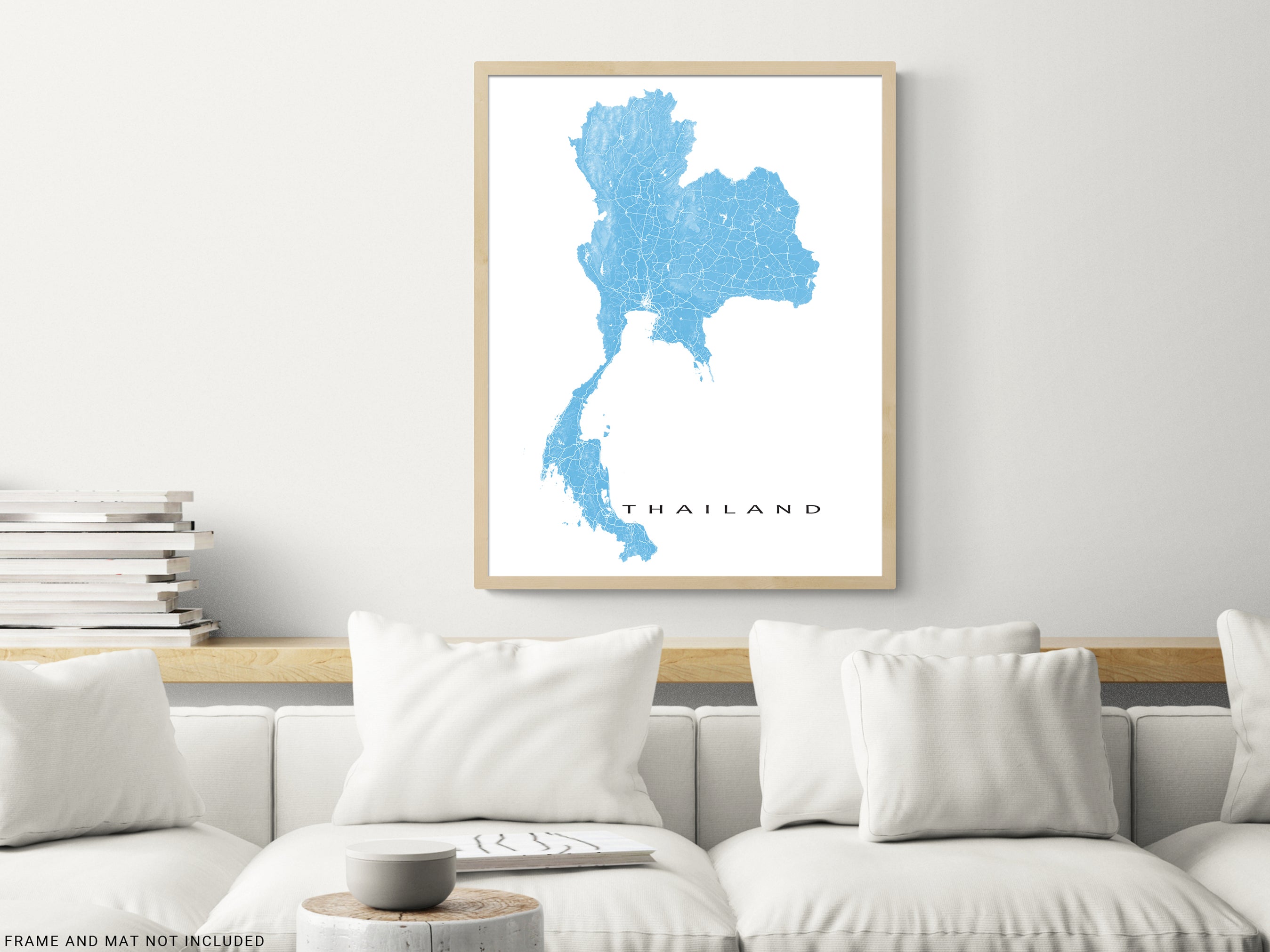 Thailand Map Wall Art Print Poster, Topographic Thailand Country Road ...