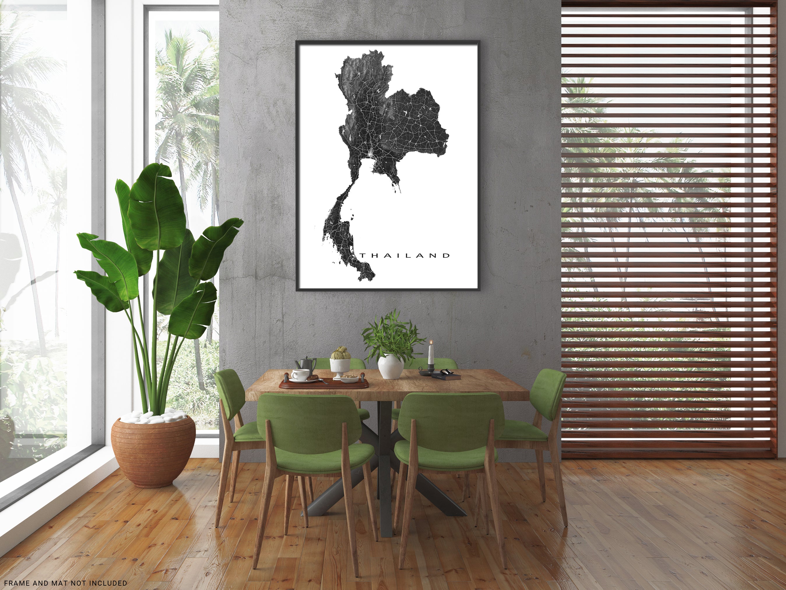 Thailand Map Wall Art Print Poster, Topographic Thailand Country Road ...