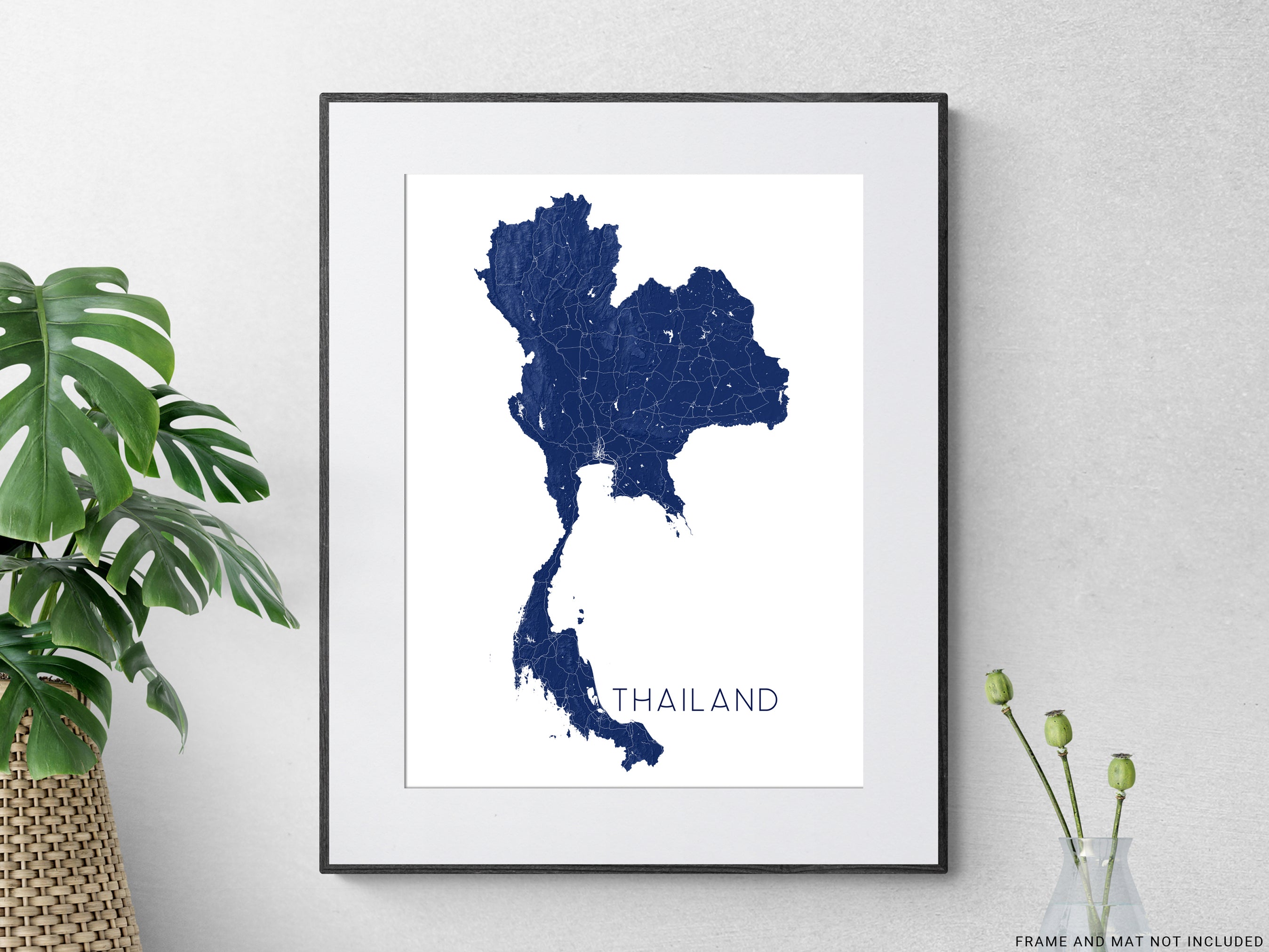 Thailand Map Print - Map of Thailand Wall Art Poster, Country Maps, Ba ...