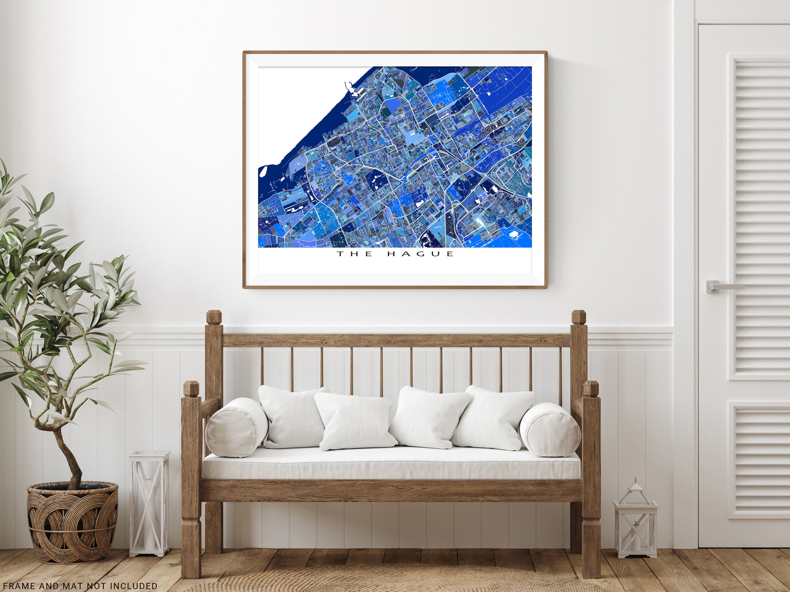 The Hague Map Wall Art Print Poster, Blue Geometric Netherlands City R ...