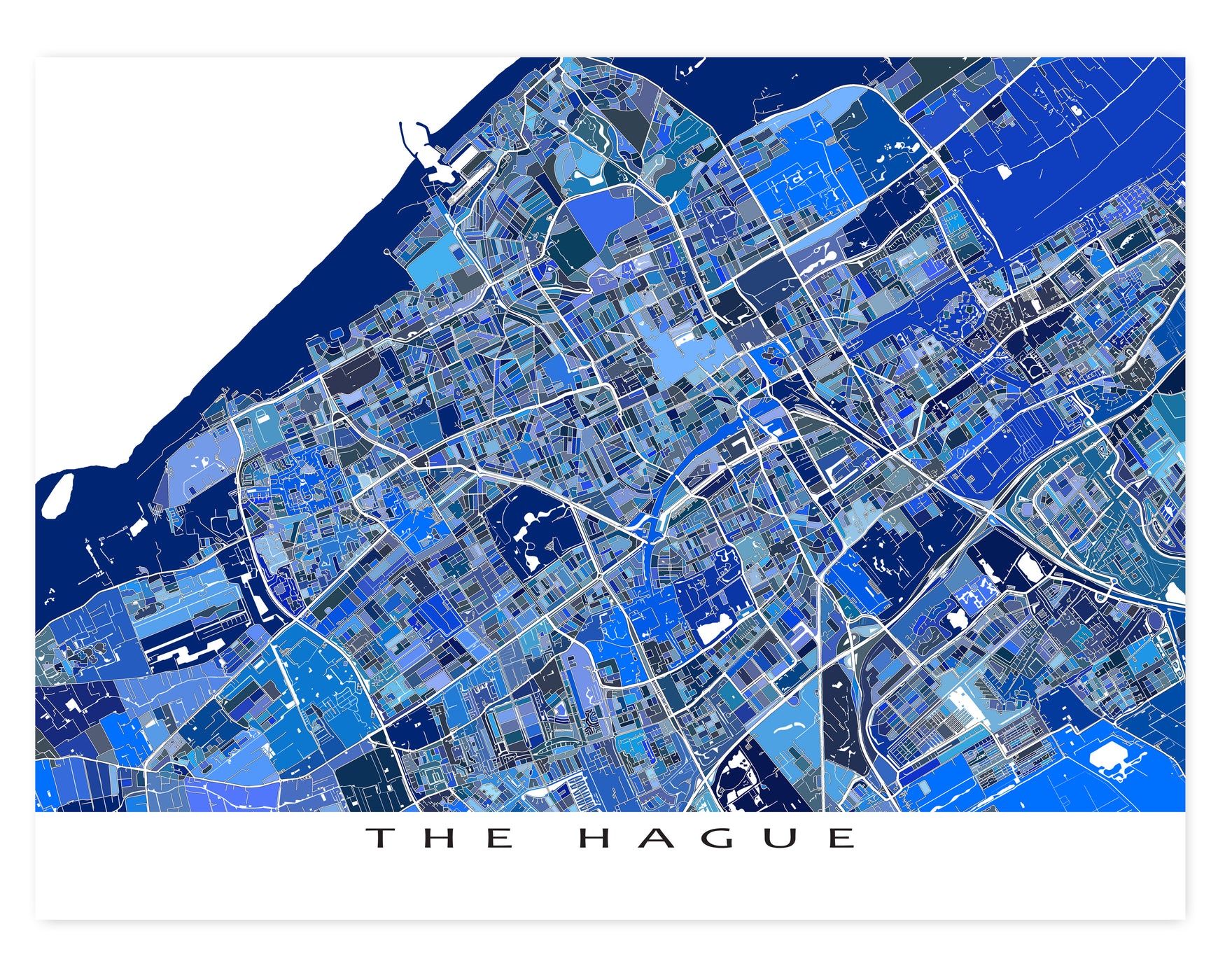 The Hague Map Wall Art Print Poster, Blue Geometric Netherlands City R ...