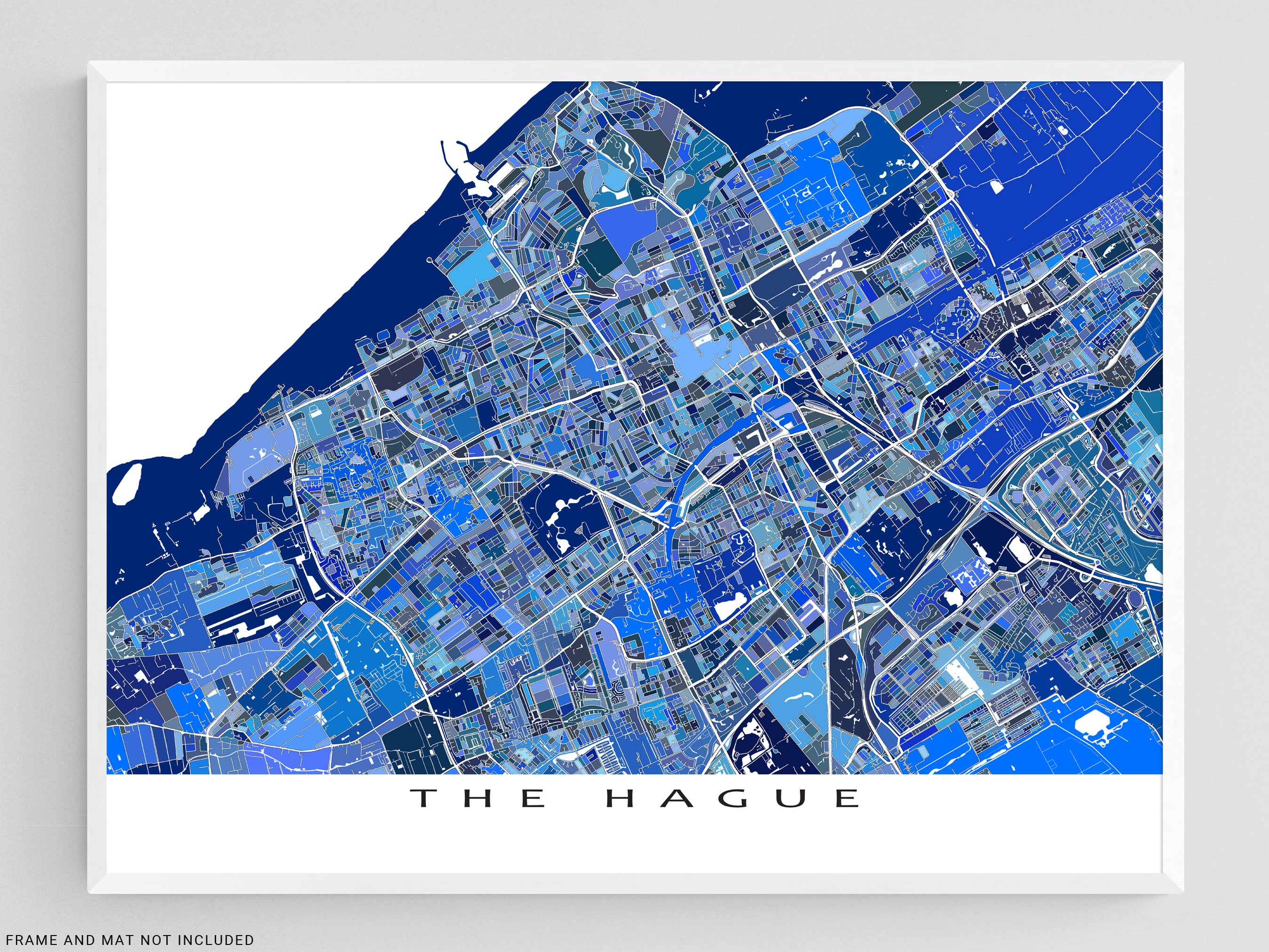 The Hague Map Wall Art Print Poster, Blue Geometric Netherlands City R ...