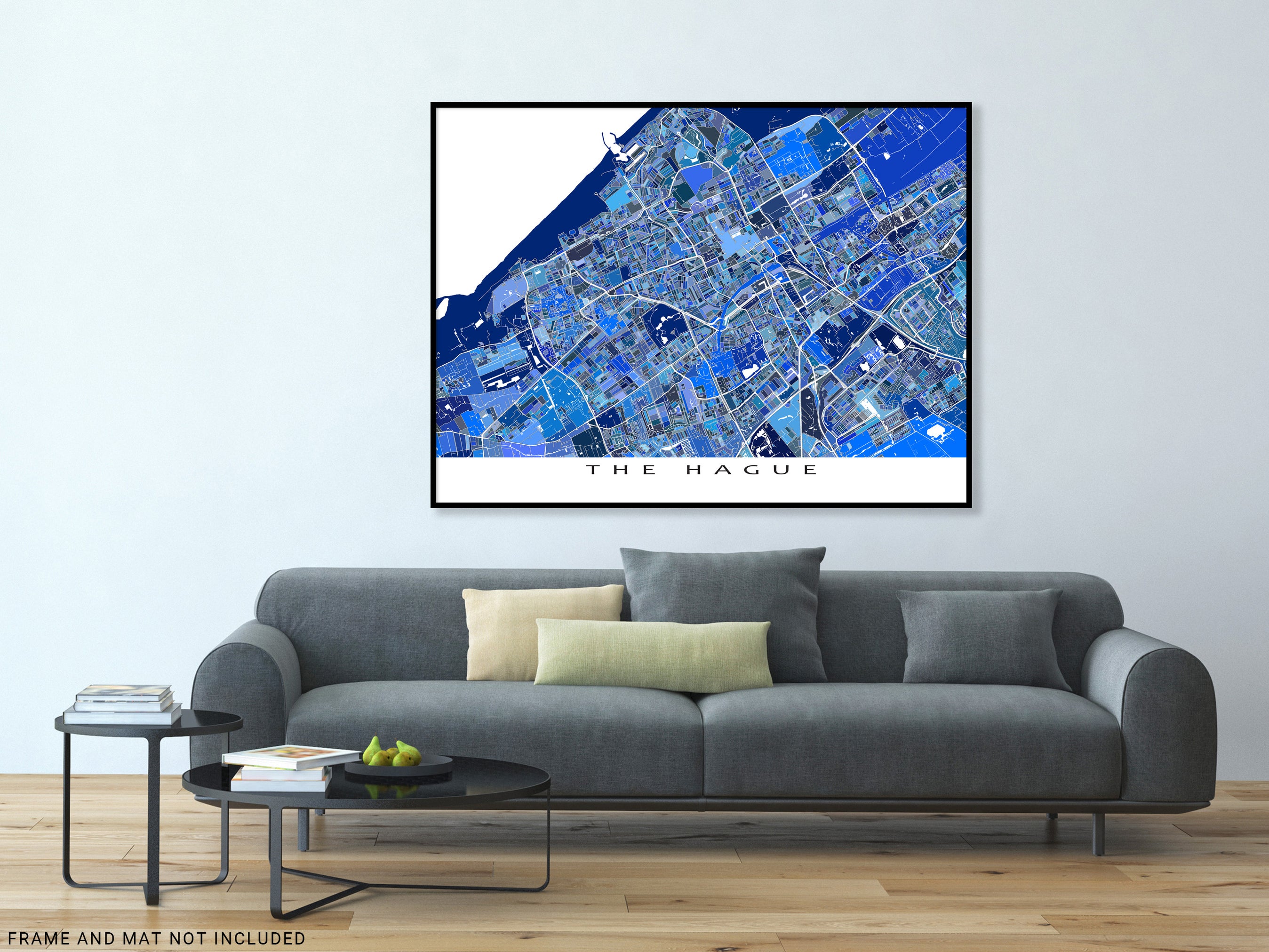 The Hague Map Wall Art Print Poster, Blue Geometric Netherlands City R ...