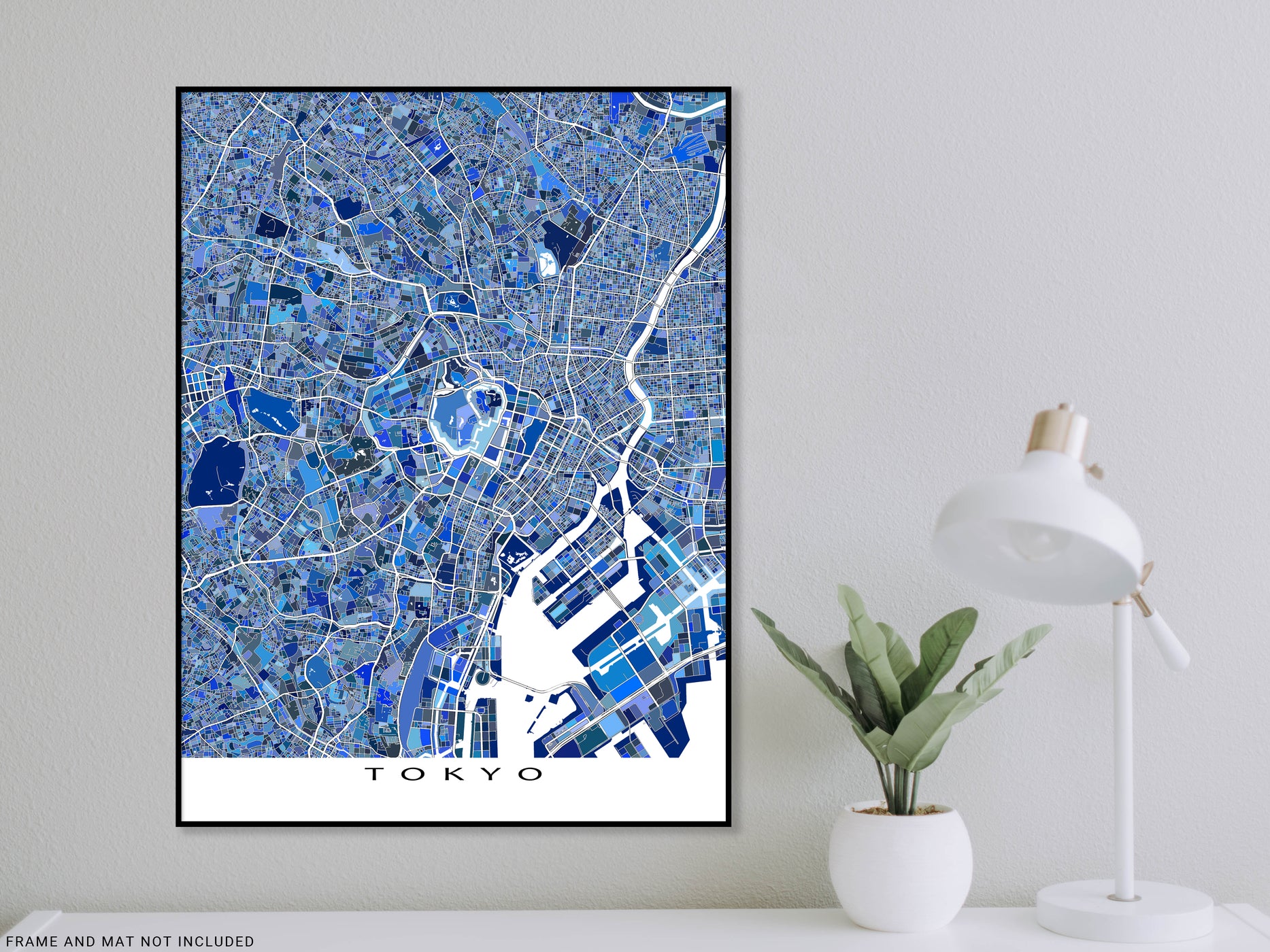 Tokyo Map Wall Art Print, Blue Geometric Japan City Street Poster Maps ...