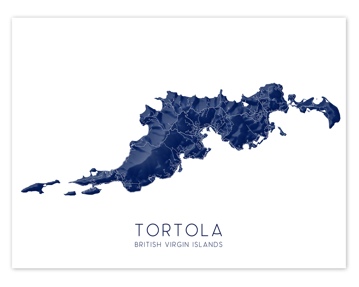 Tortola British Virgin Islands Map Wall Art Poster Print, BVI Caribbea ...