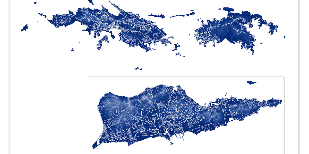 US Virgin Islands Map Print Poster, USVI Wall Art Caribbean Maps for H ...