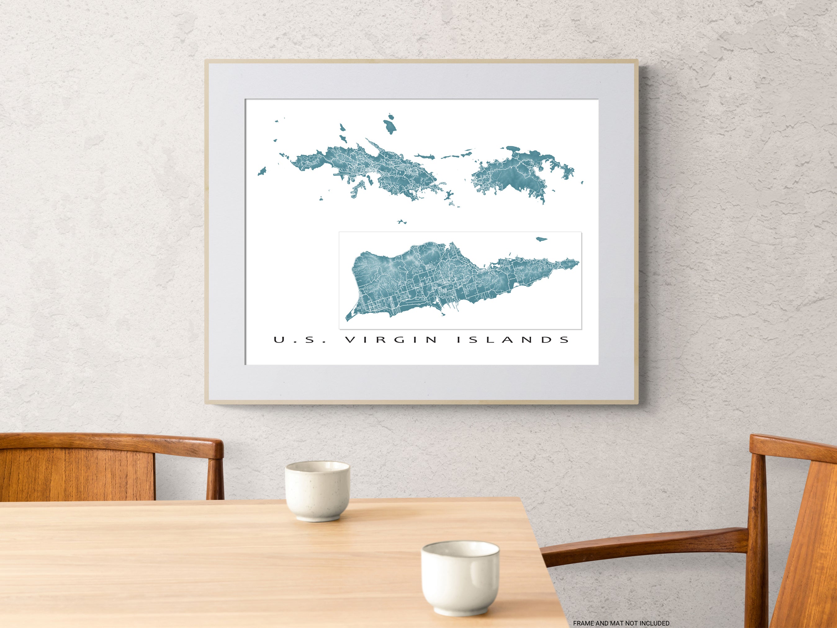 US Virgin Islands Map Print Poster, USVI Wall Art Caribbean Maps for H ...